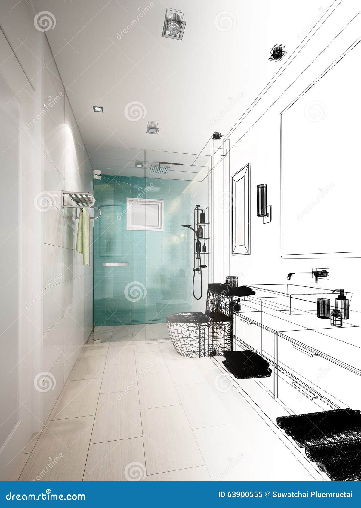 Abstract Sketch Design of Interior Bathroom Stock Illustration ...