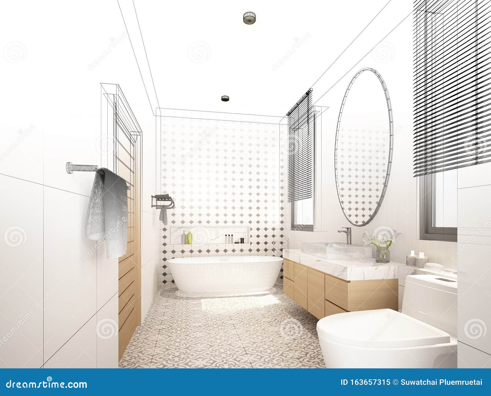 Abstract Sketch Design of Interior Bathroom Stock Illustration ...