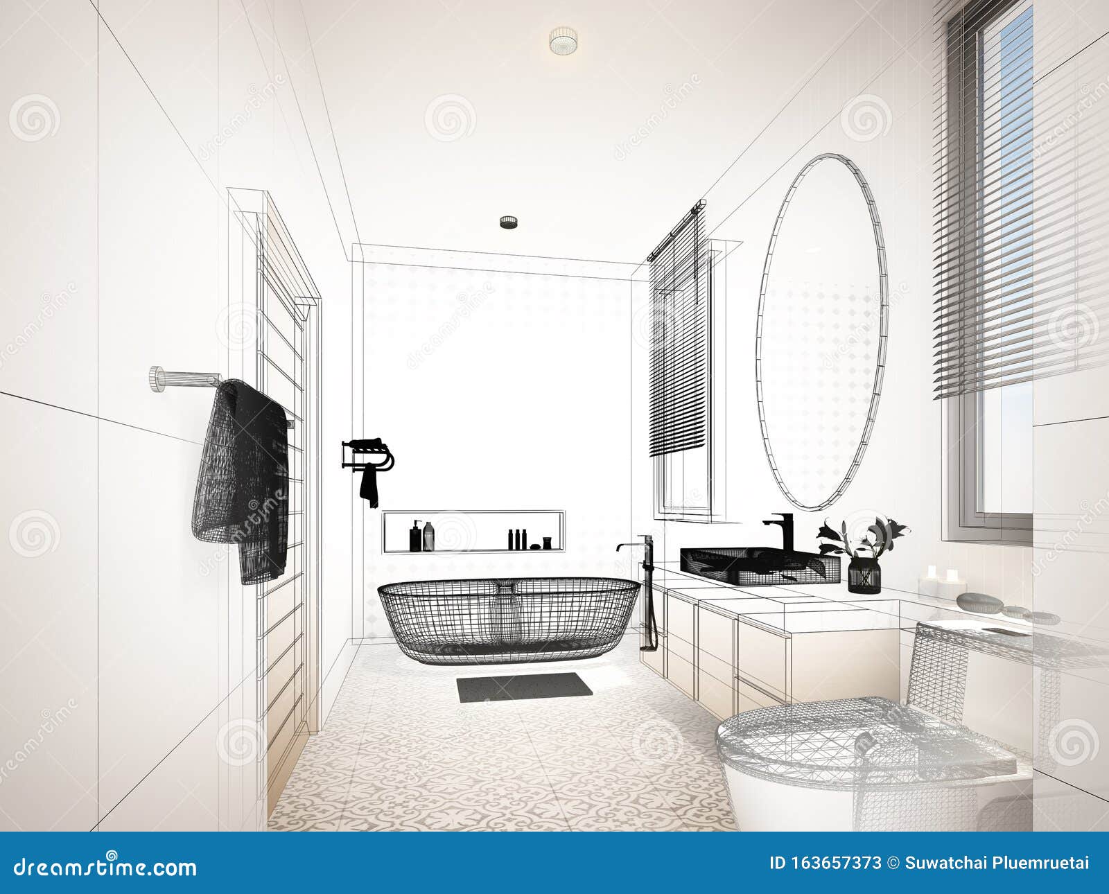 Abstract Sketch Design of Interior Bathroom Stock Illustration ...