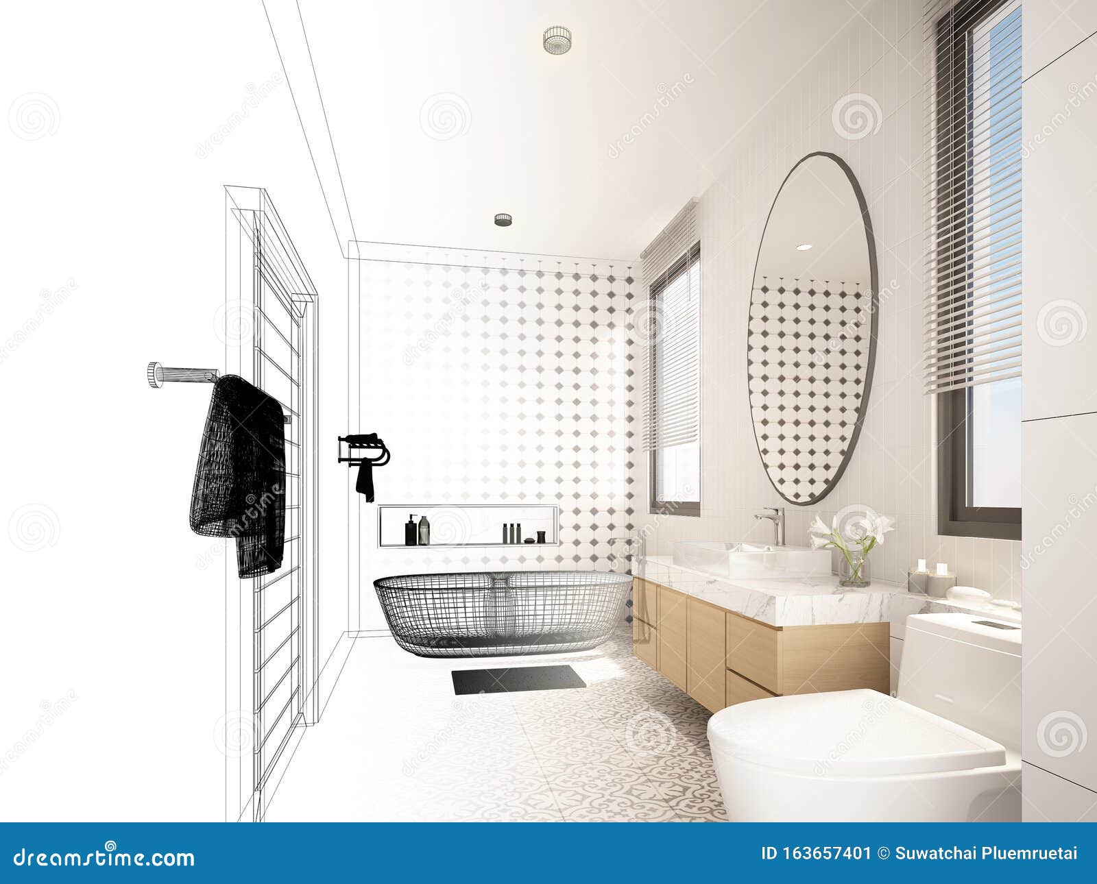 Abstract Sketch Design of Interior Bathroom Stock Illustration ...