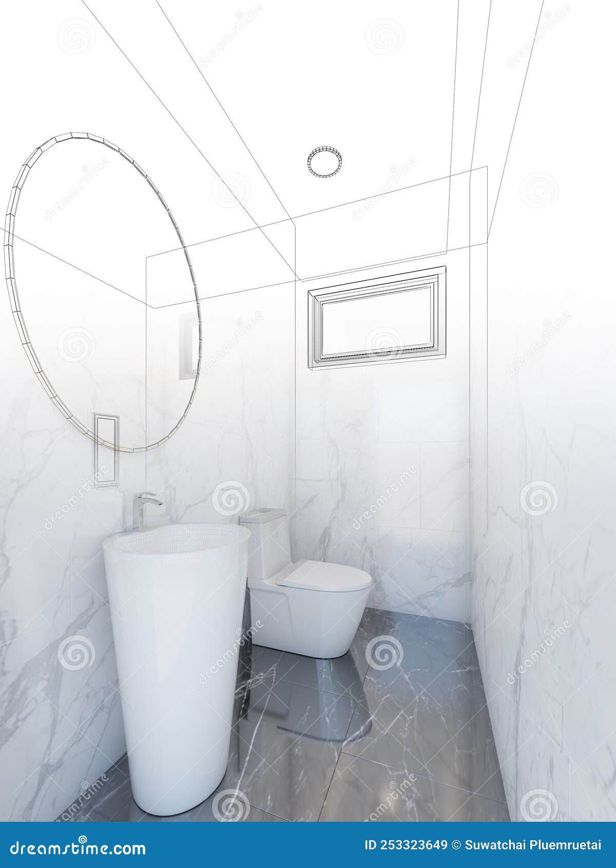 Abstract Sketch Design of Interior Bathroom ,3d Stock Illustration ...