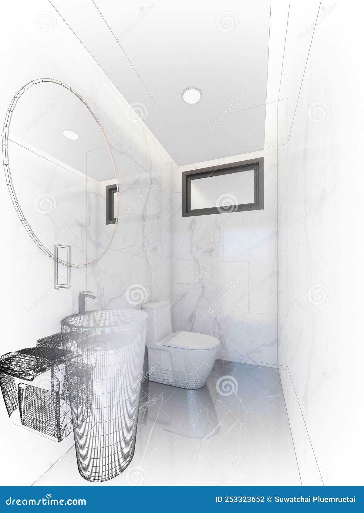 Abstract Sketch Design of Interior Bathroom ,3d Stock Illustration ...