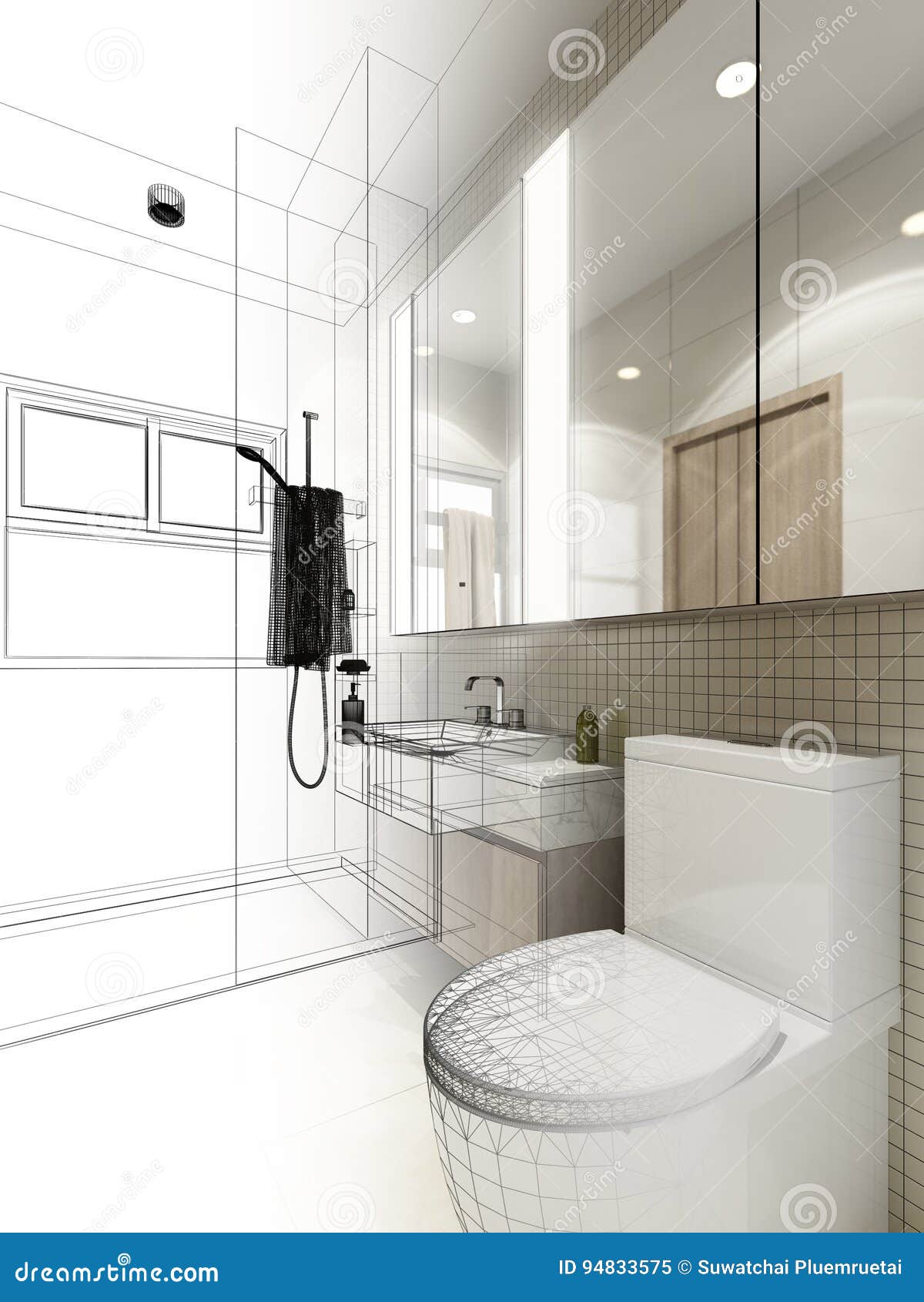 Abstract Sketch Design of Interior Bathroom, Stock Illustration ...