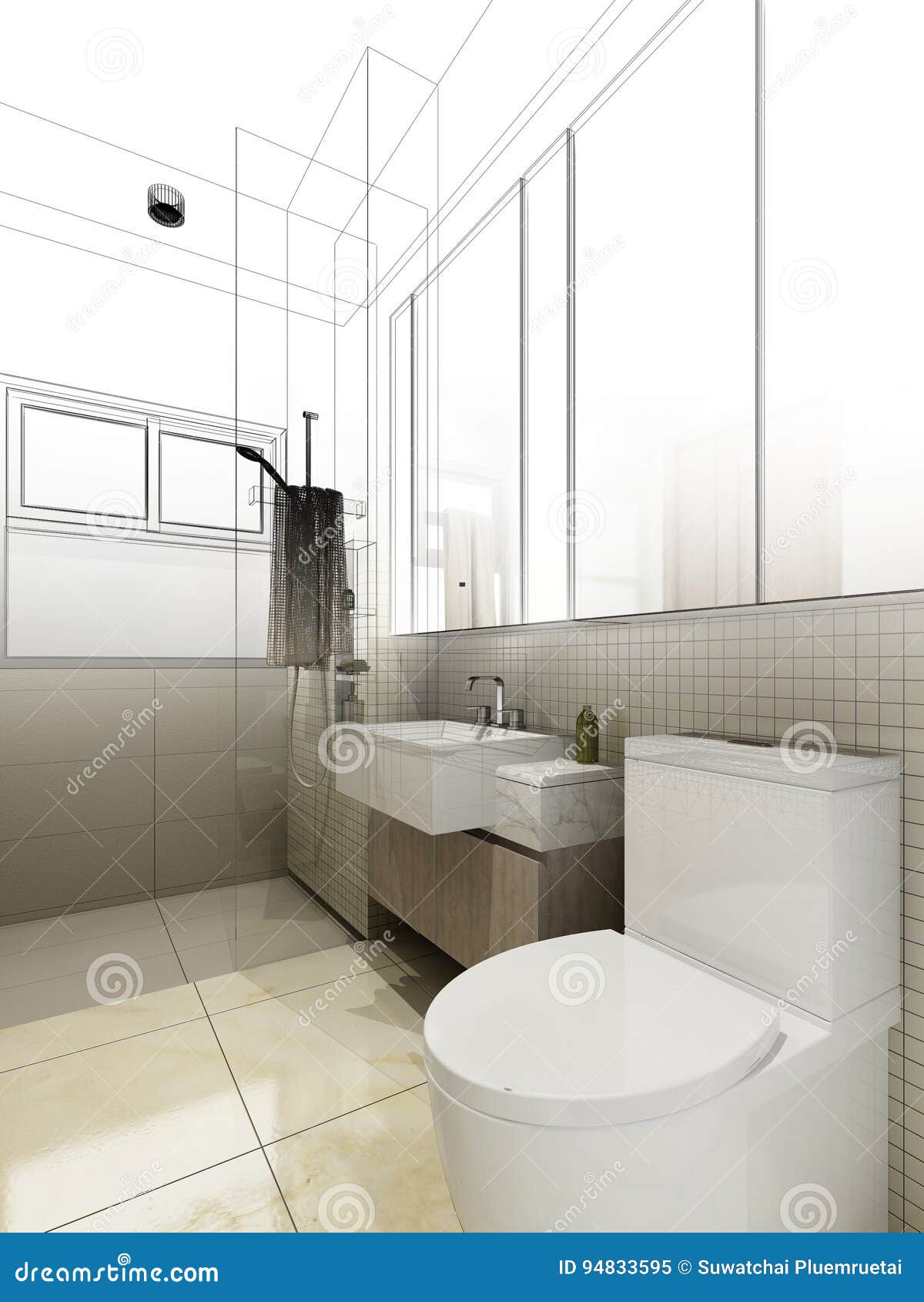 Abstract Sketch Design of Interior Bathroom, Stock Illustration ...