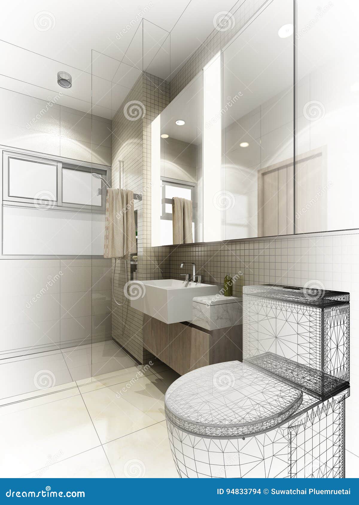 Abstract Sketch Design of Interior Bathroom, Stock Illustration ...