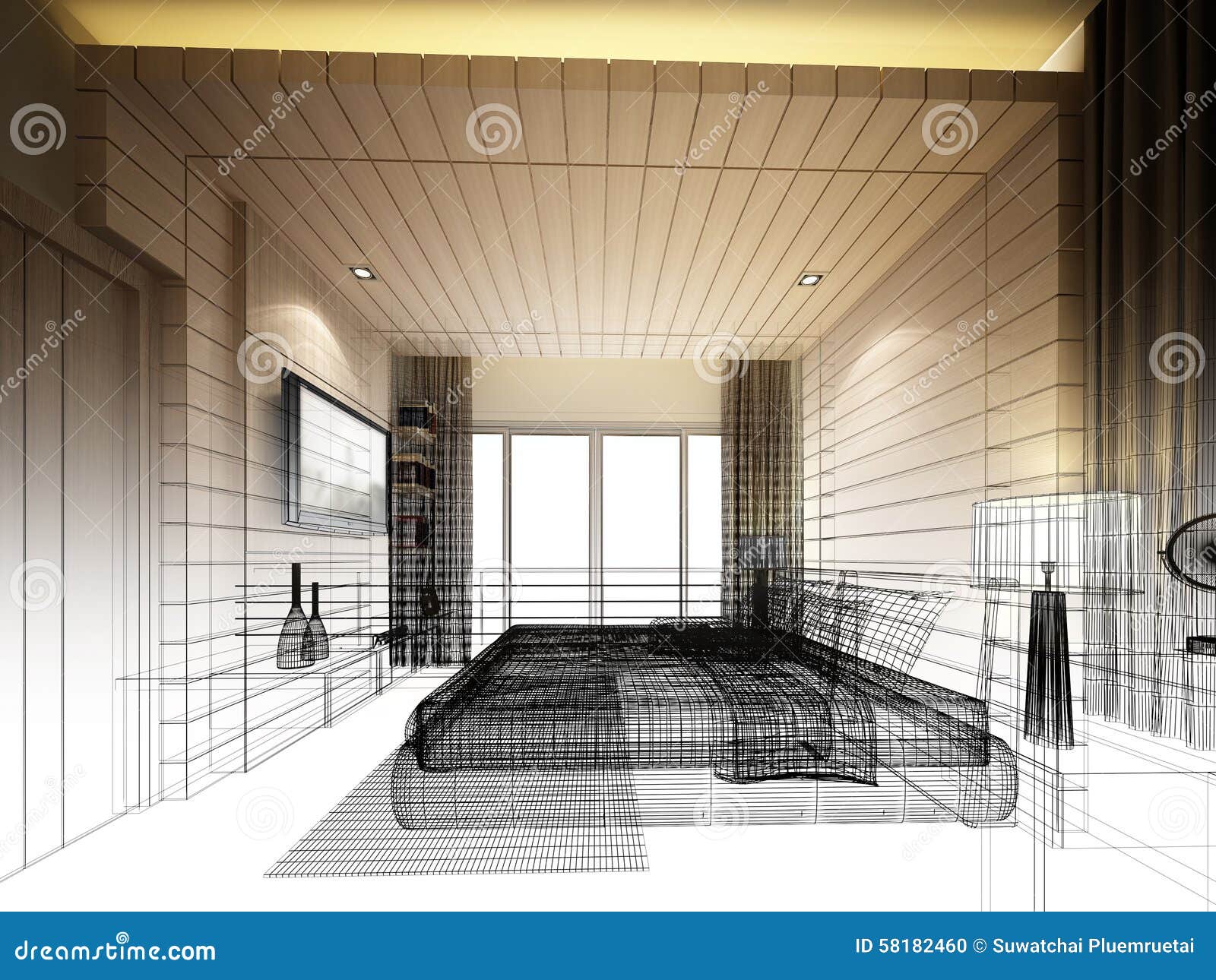 Abstract Sketch Design of Interior Bedroom Stock Illustration ...