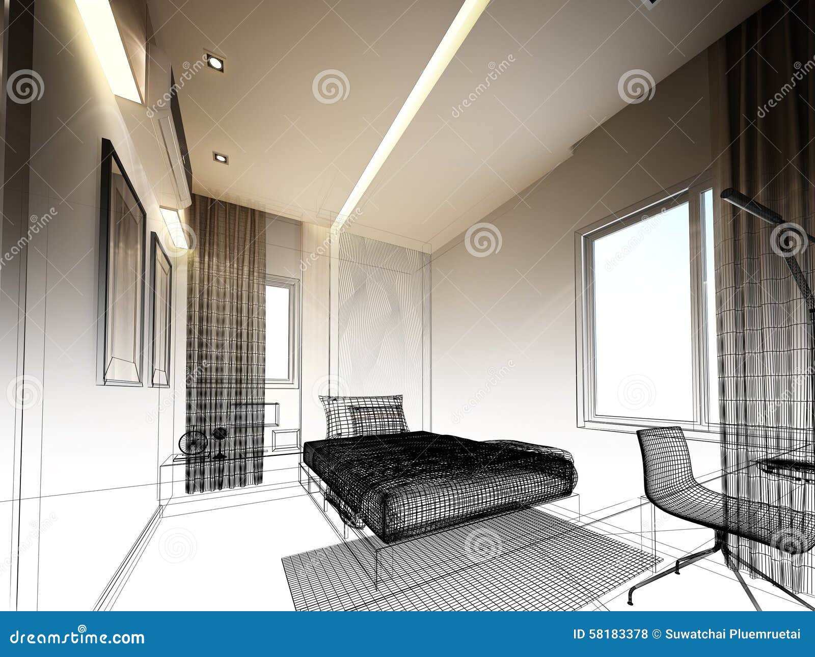 Abstract Sketch Design of Interior Bedroom Stock Photo - Image of ...