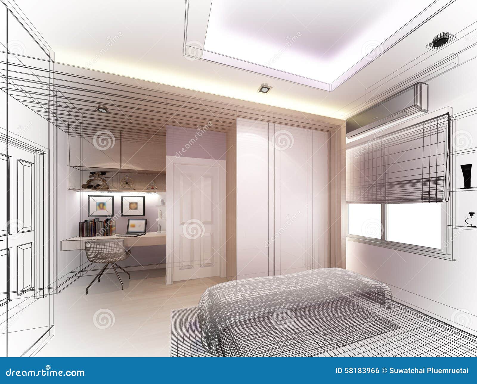 Abstract Sketch Design of Interior Bedroom Stock Illustration ...