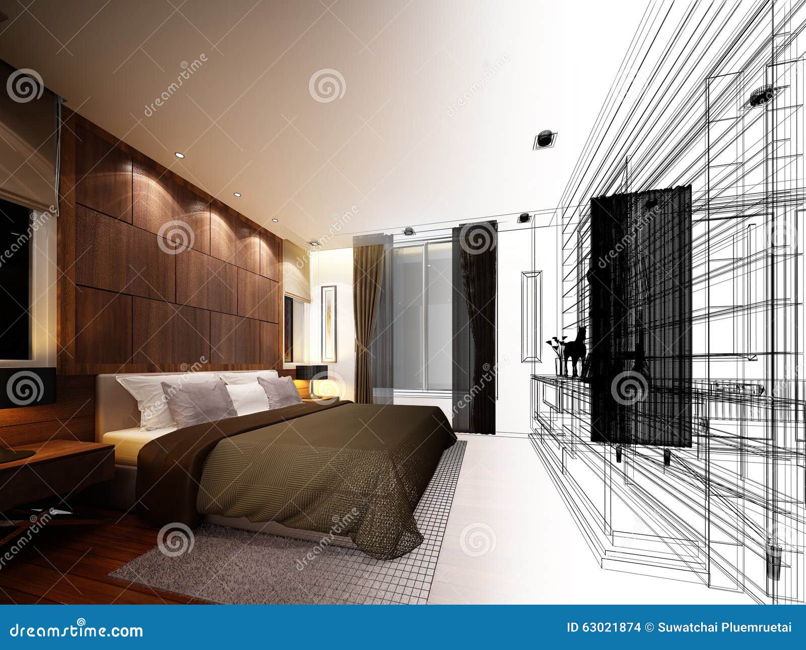 Abstract Sketch Design of Interior Bedroom Stock Photo - Image of idea ...