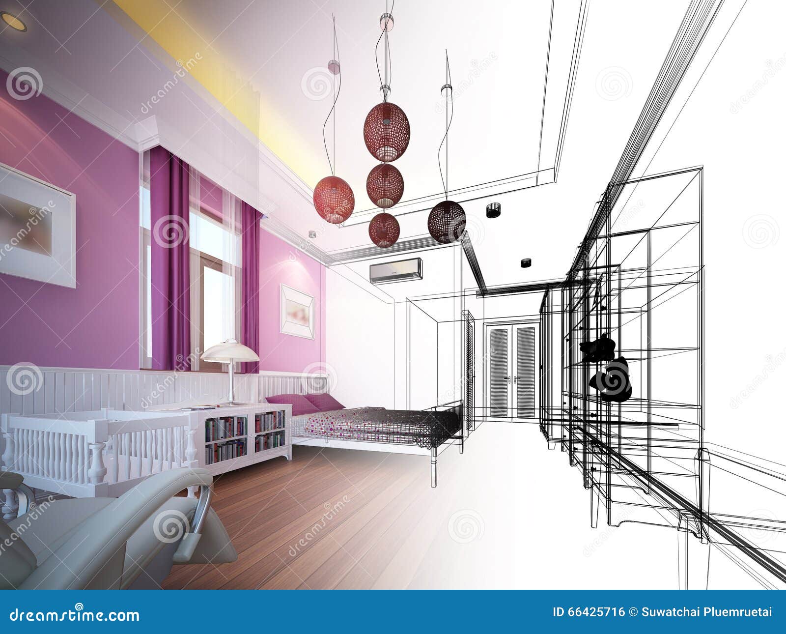 Abstract Sketch Design of Interior Bedroom Stock Illustration ...