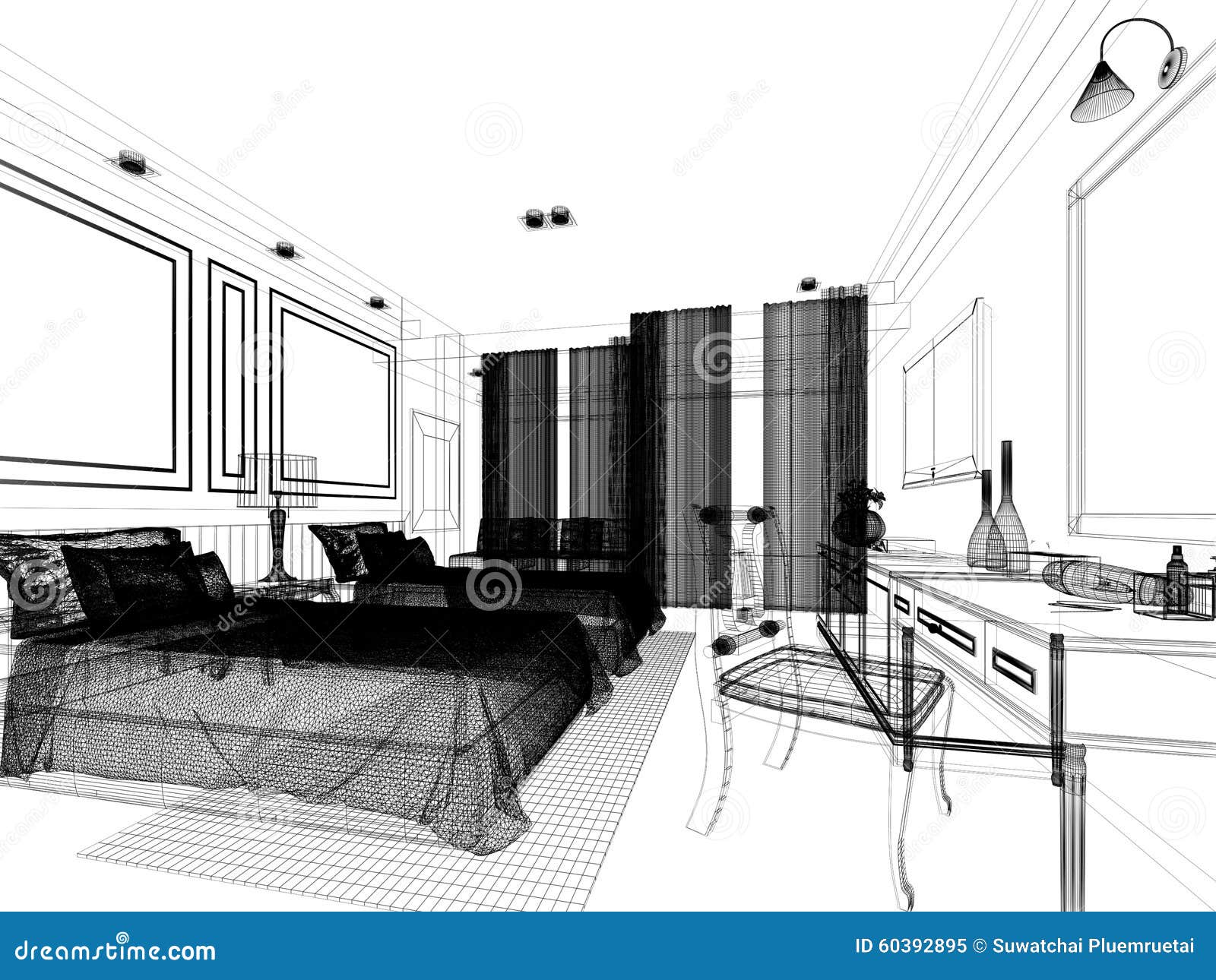 Abstract Sketch Design of Interior Bedroom Stock Illustration ...