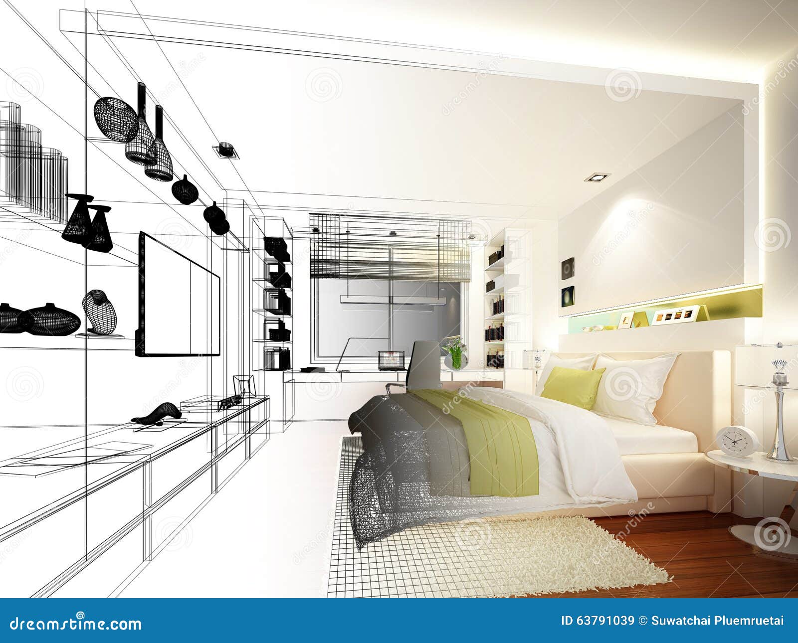 Abstract Sketch Design of Interior Bedroom Stock Illustration ...