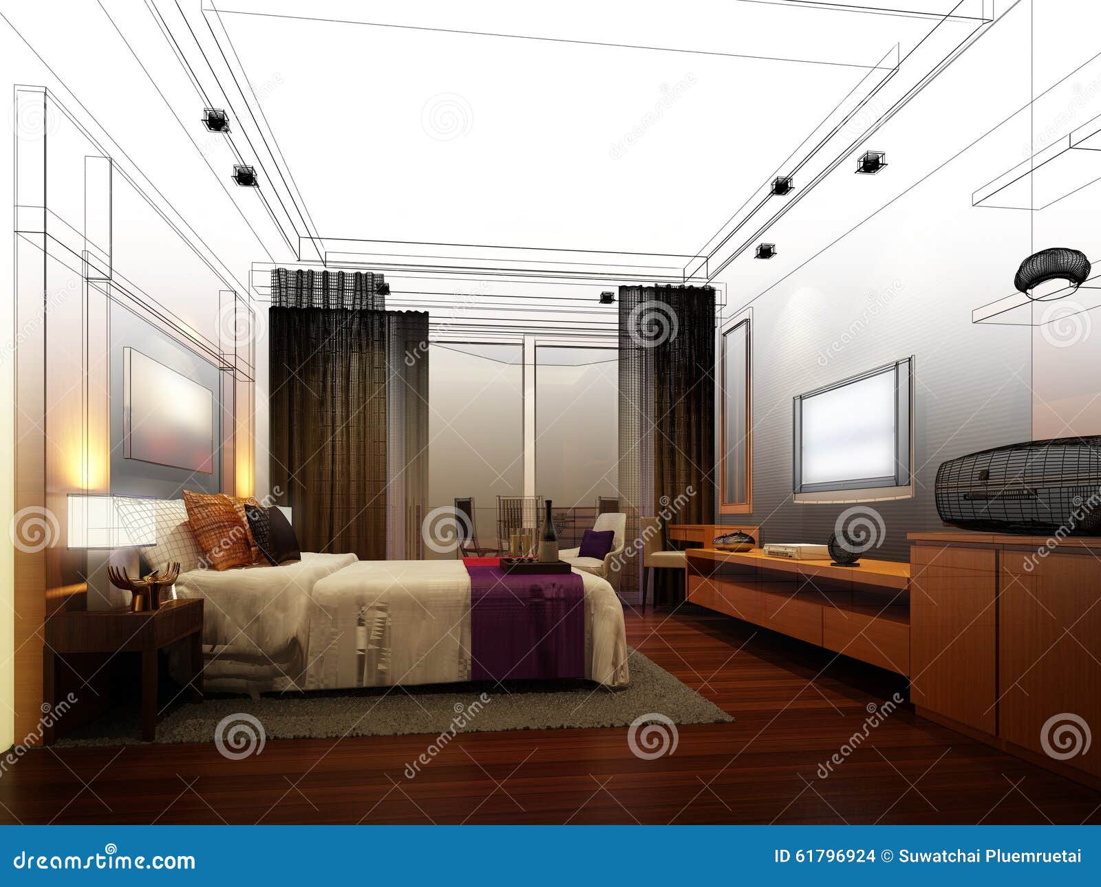 Abstract Sketch Design of Interior Bedroom Stock Illustration ...