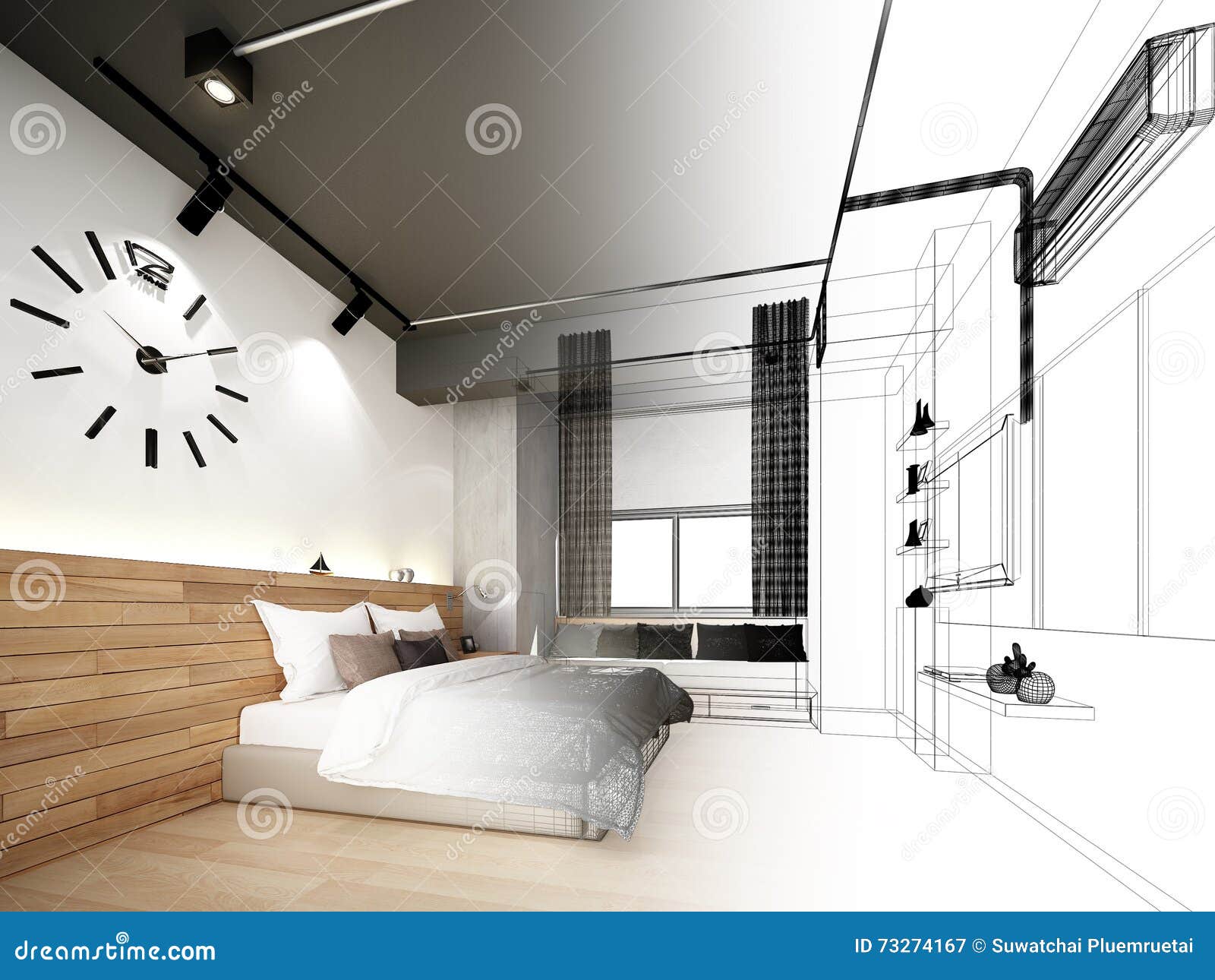 Abstract Sketch Design of Interior Bedroom Stock Illustration ...