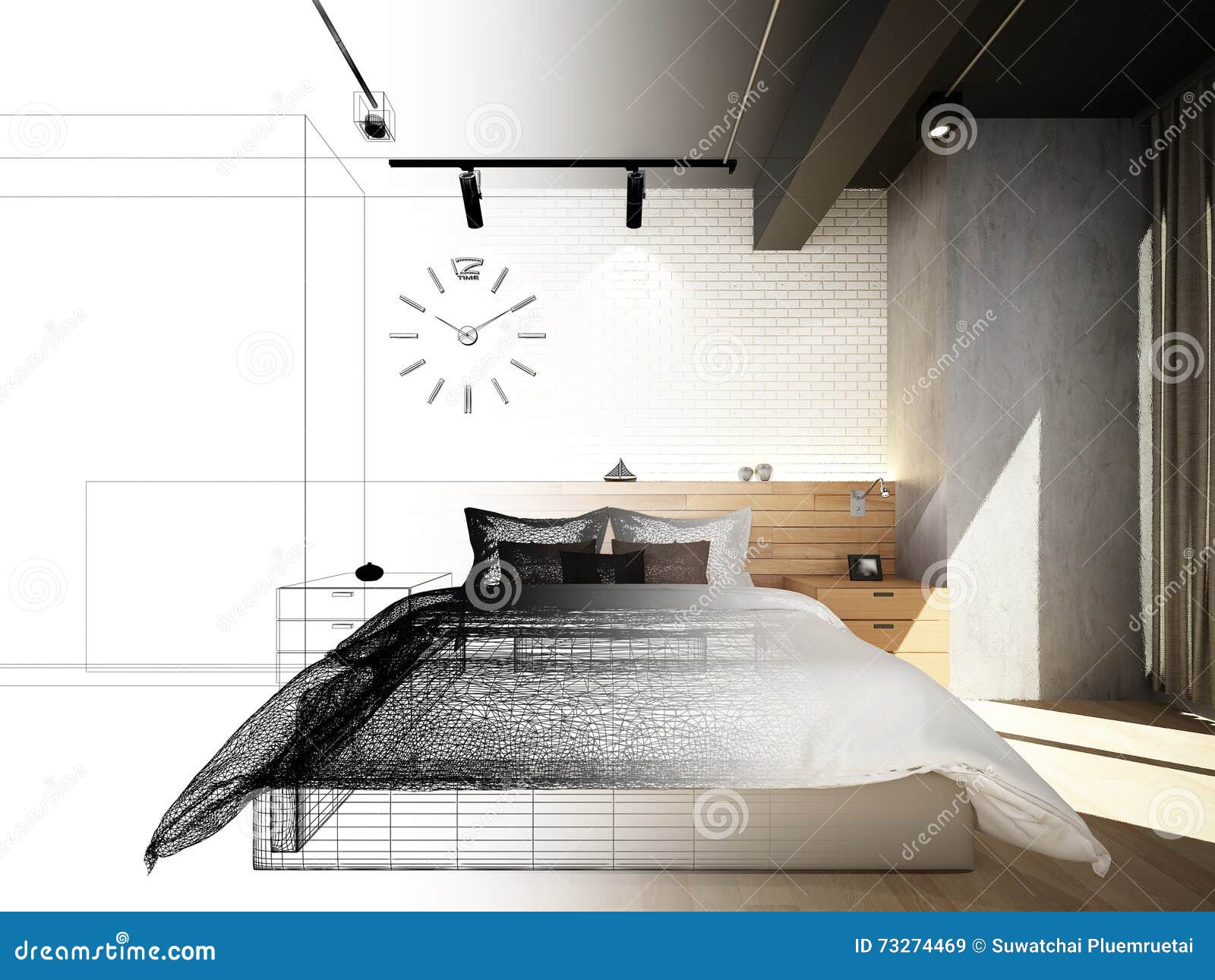 Abstract Sketch Design of Interior Bedroom Stock Illustration ...