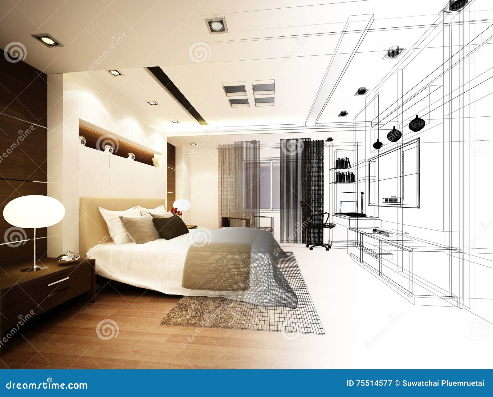 Abstract Sketch Design of Interior Bedroom Stock Illustration ...