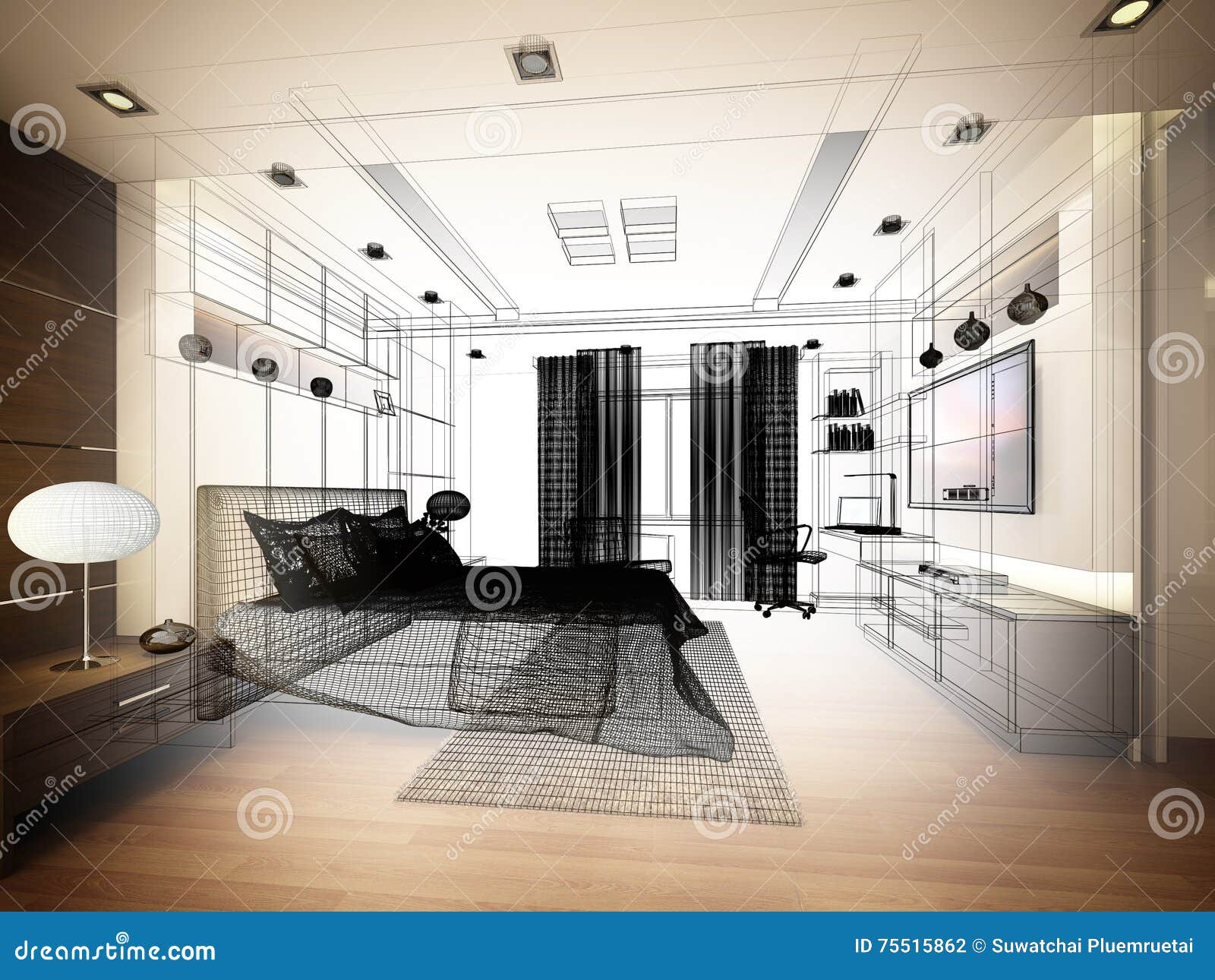 Abstract Sketch Design of Interior Bedroom Stock Illustration ...