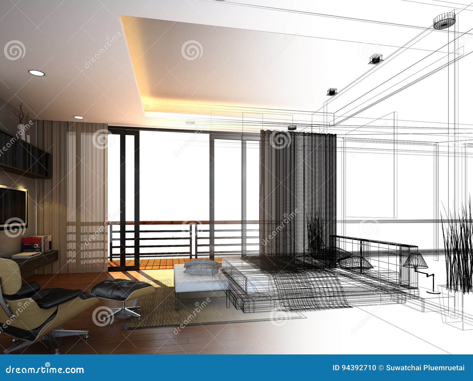Abstract Sketch Design of Interior Bedroom Stock Illustration ...