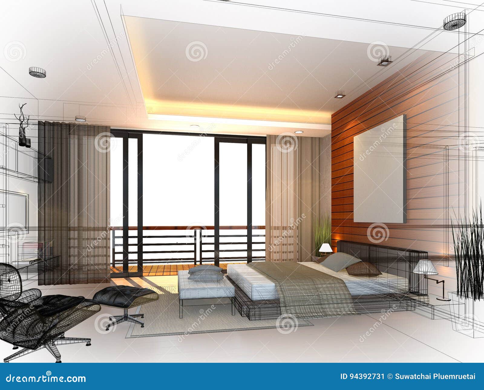 Abstract Sketch Design of Interior Bedroom Stock Illustration ...