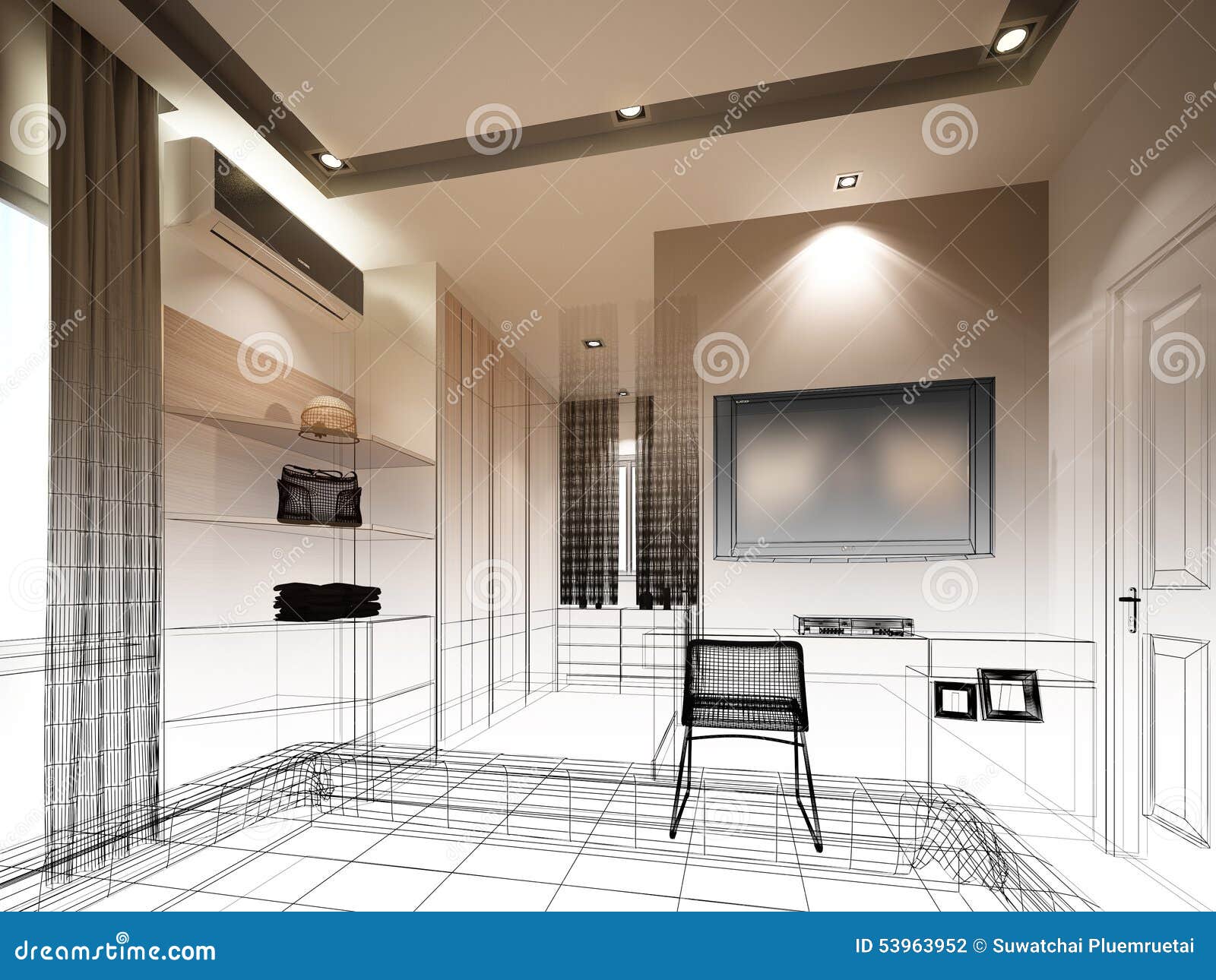 Abstract Sketch Design of Interior Bedroom Stock Photo - Image of ...