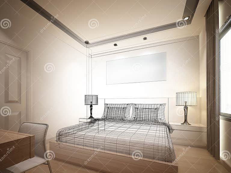 Abstract Sketch Design of Interior Bedroom Stock Illustration ...