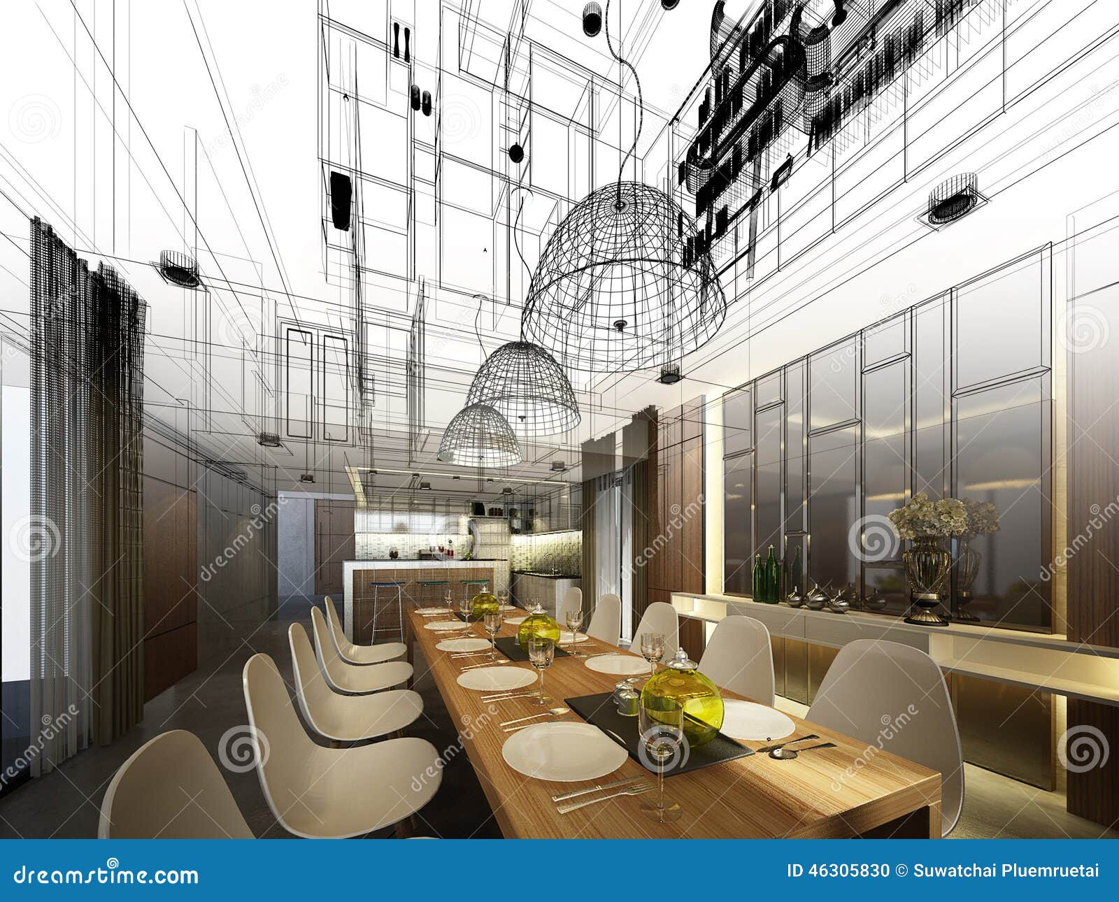 Abstract Sketch Design of Interior Dining Stock Illustration ...