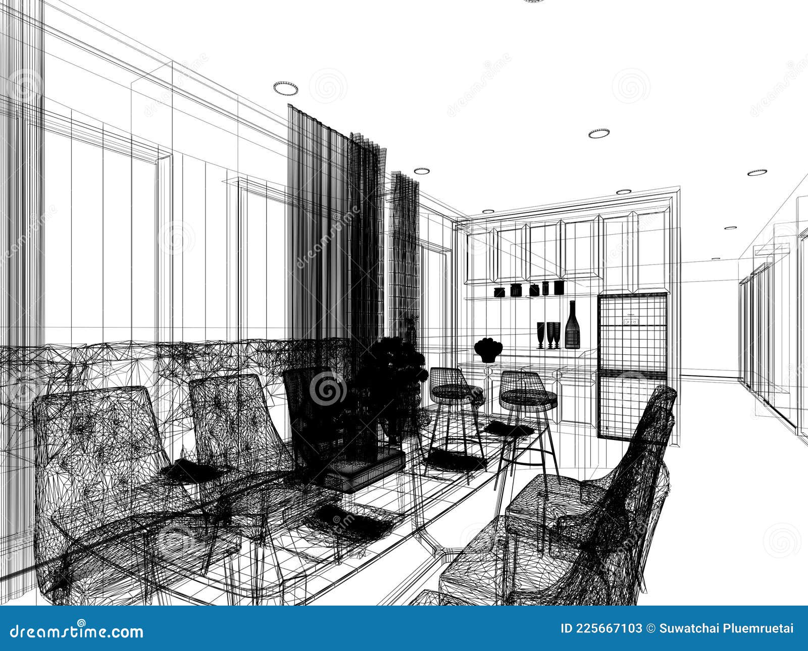 Abstract Sketch Design Interior Dining Room Stock Illustration ...