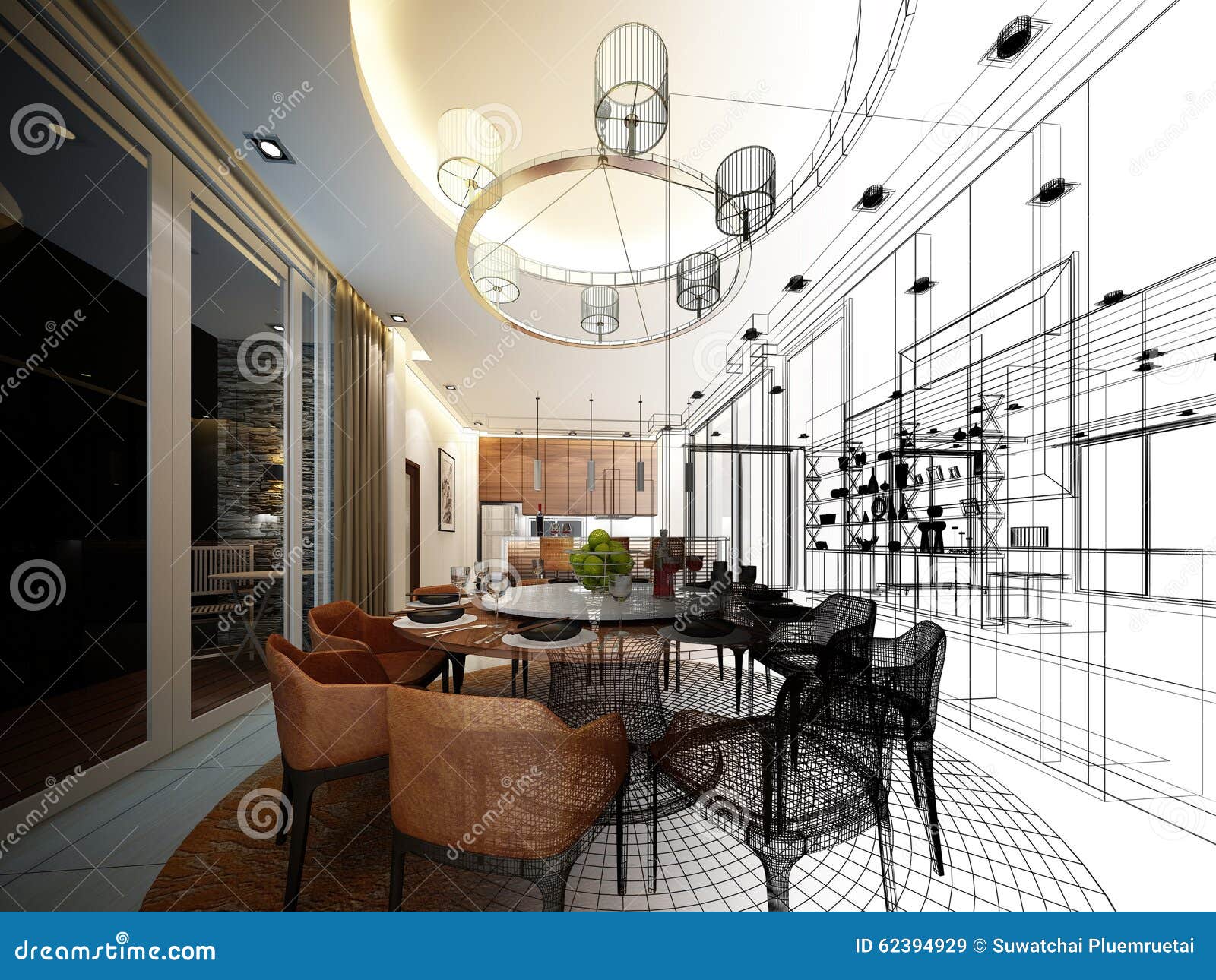 Abstract Sketch Design of Interior Dining Room Stock Illustration ...