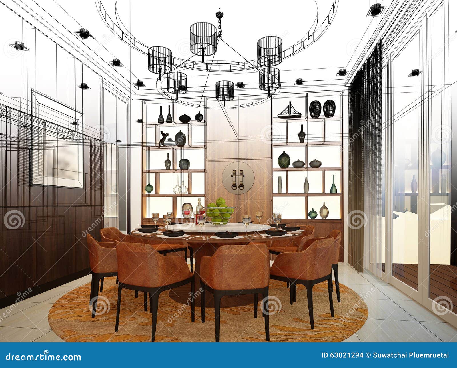 Abstract Sketch Design of Interior Dining Room Stock Illustration ...