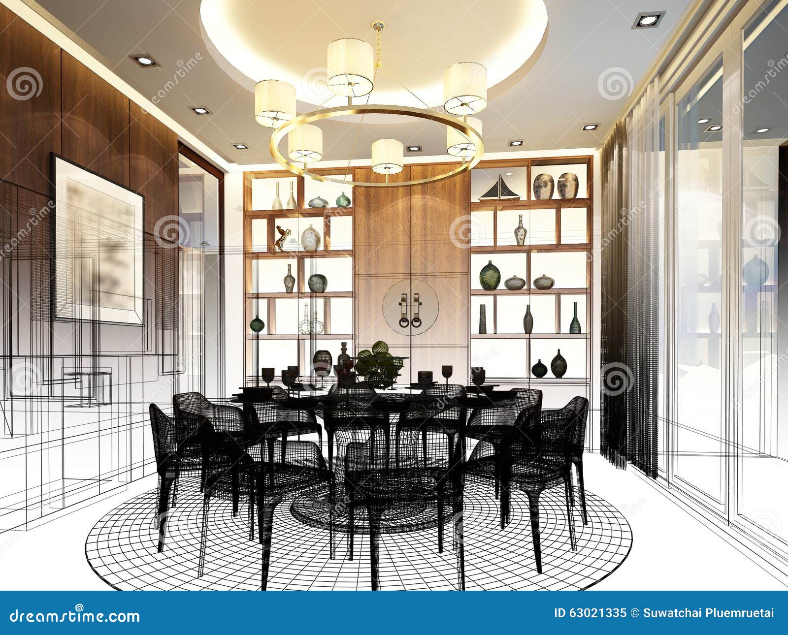 Abstract Sketch Design of Interior Dining Room Stock Image - Image of ...