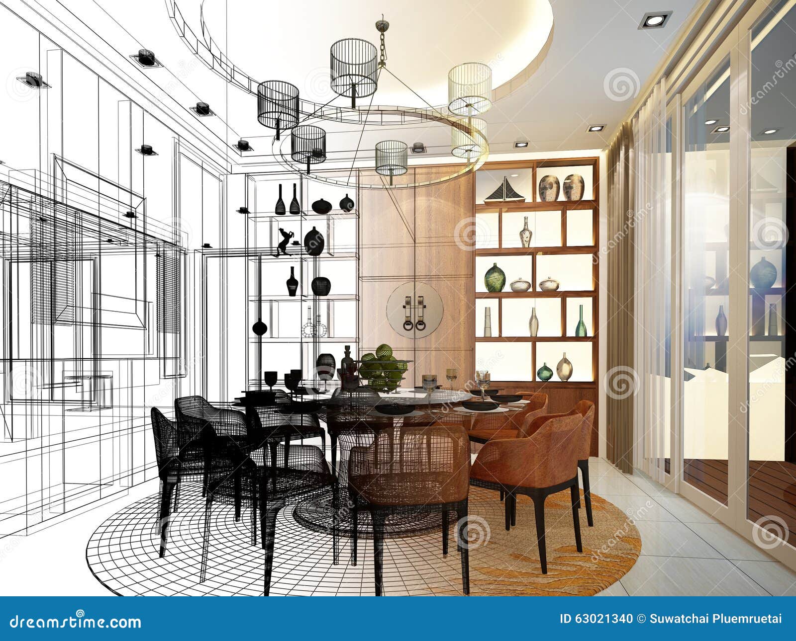 Abstract Sketch Design of Interior Dining Room Stock Illustration ...