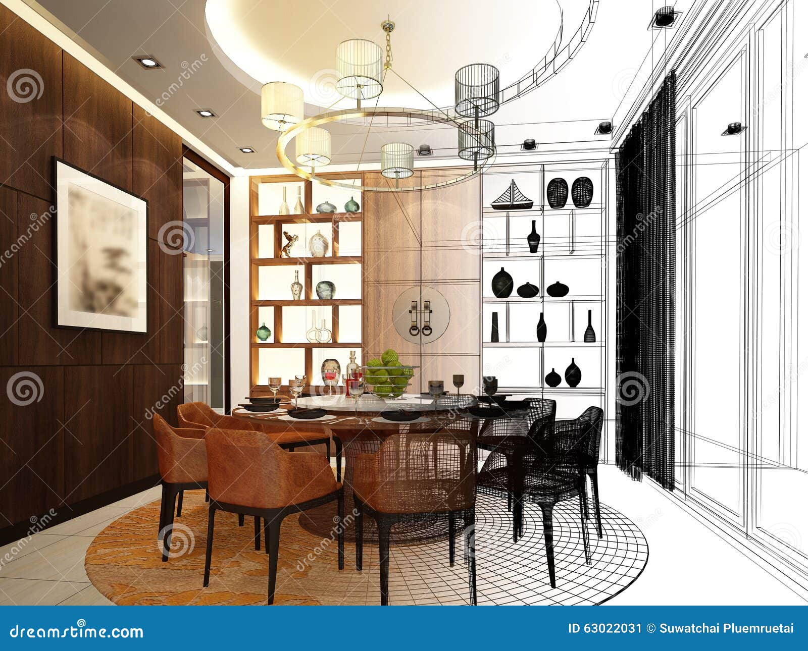 Abstract Sketch Design of Interior Dining Room Stock Illustration ...