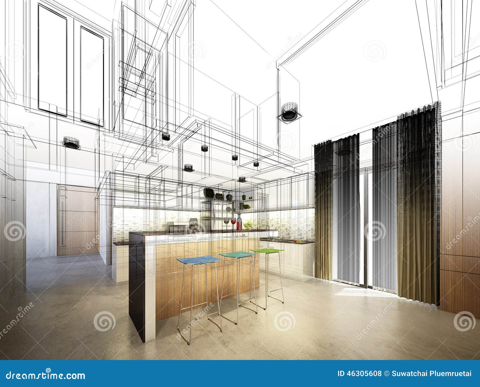Abstract Sketch Design of Interior Kitchen Stock Illustration ...