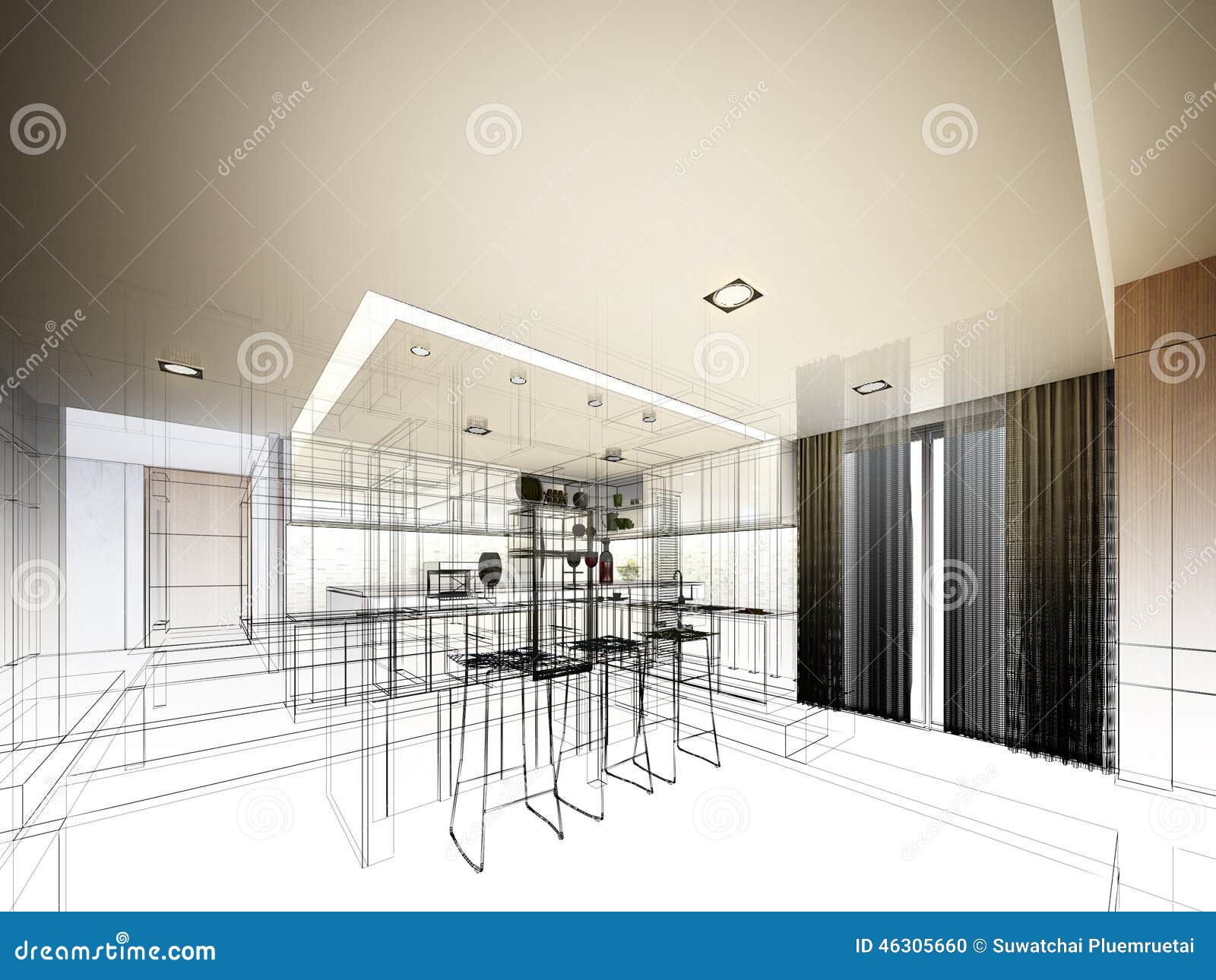Abstract Sketch Design of Interior Kitchen Stock Illustration ...