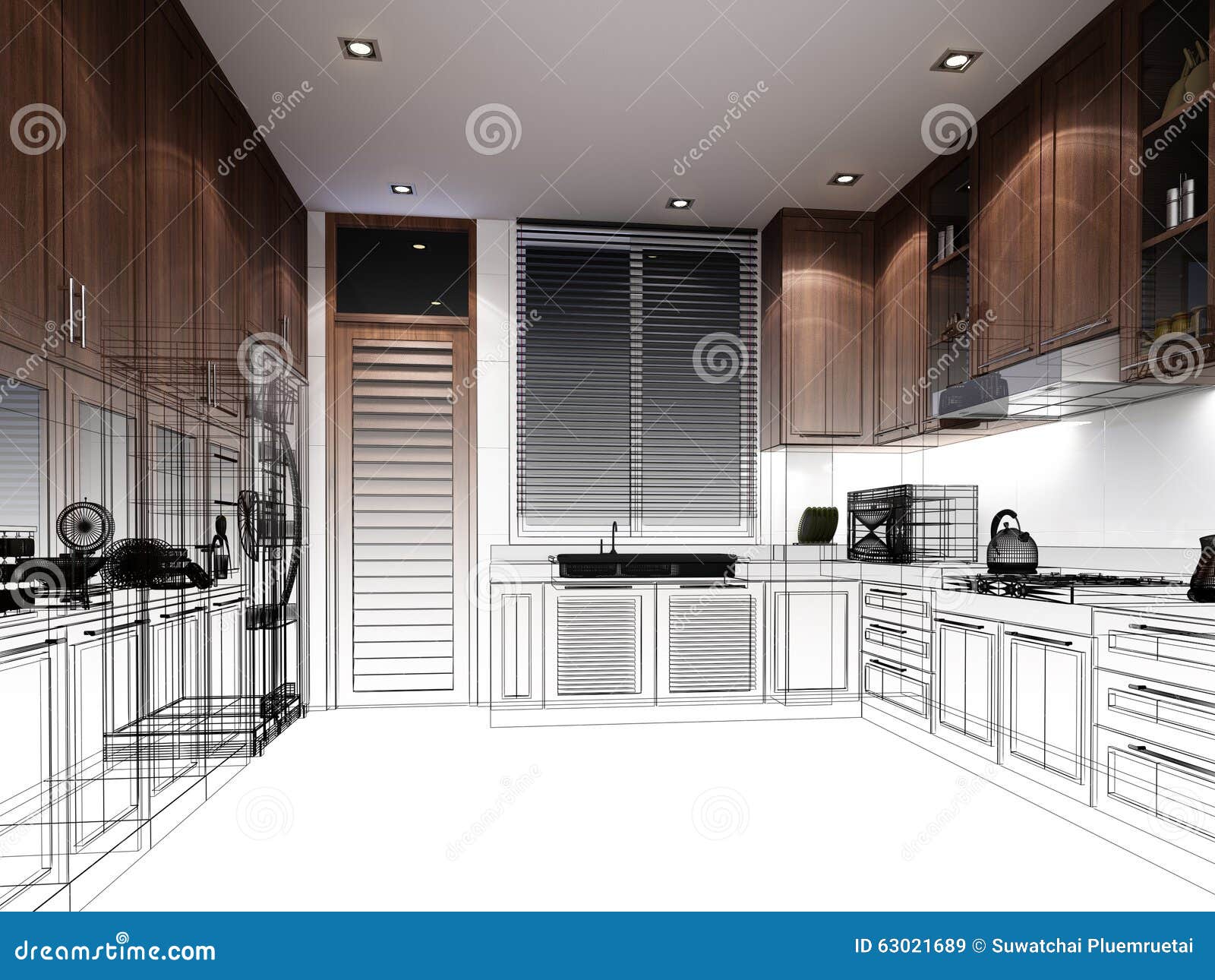 Abstract Sketch Design of Interior Kitchen Stock Illustration ...