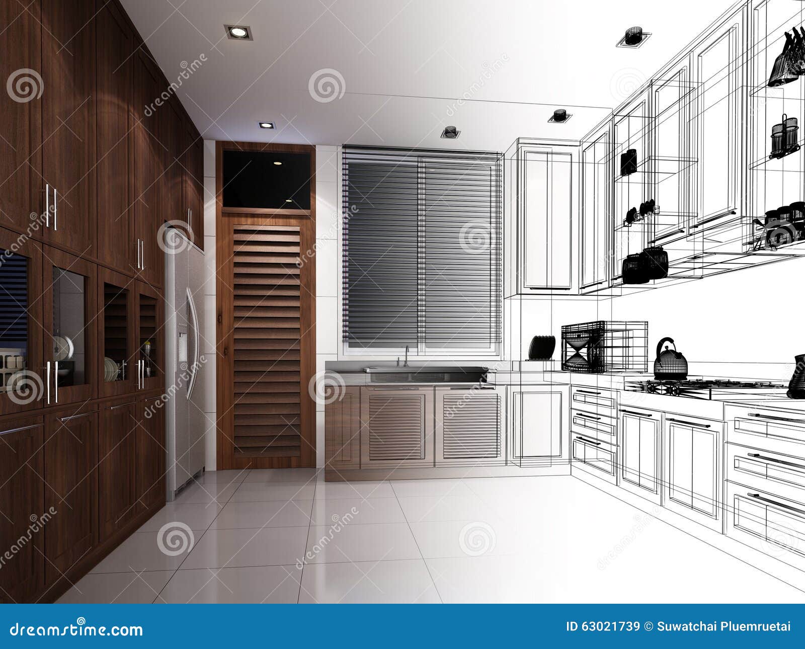 Abstract Sketch Design of Interior Kitchen Stock Illustration ...