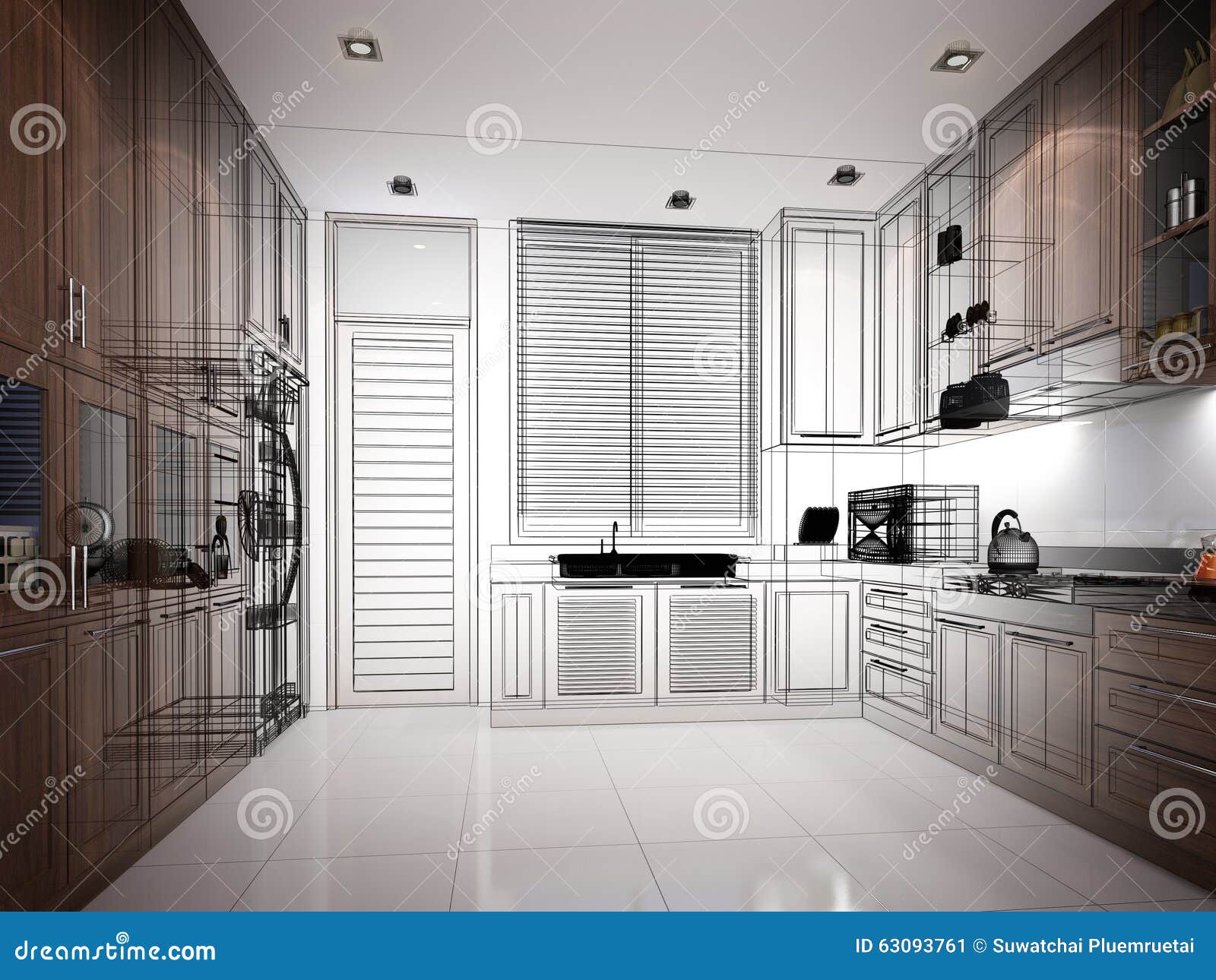 Abstract Sketch Design of Interior Kitchen Stock Illustration ...