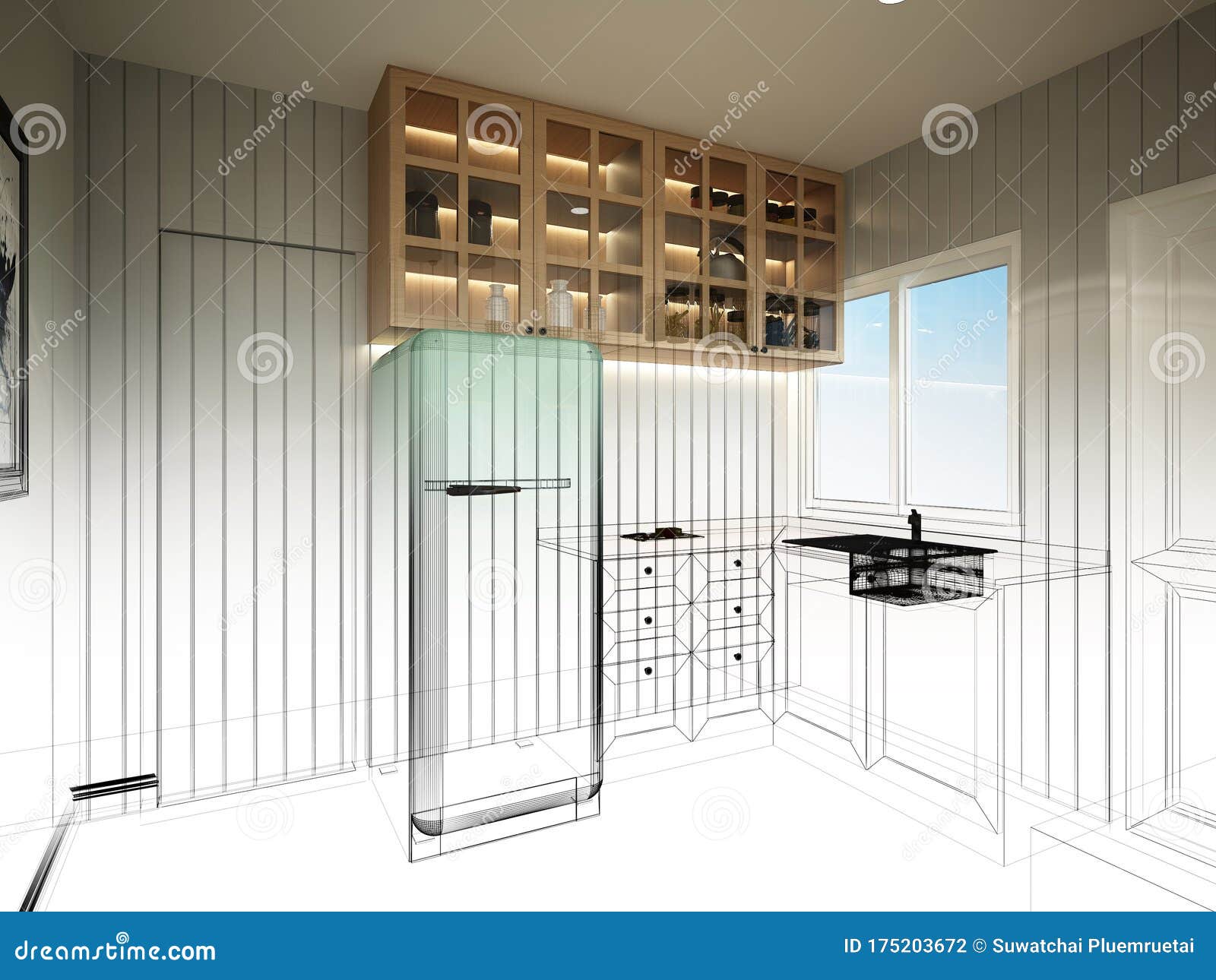 Abstract Sketch Design of Interior Kitchen Stock Illustration ...