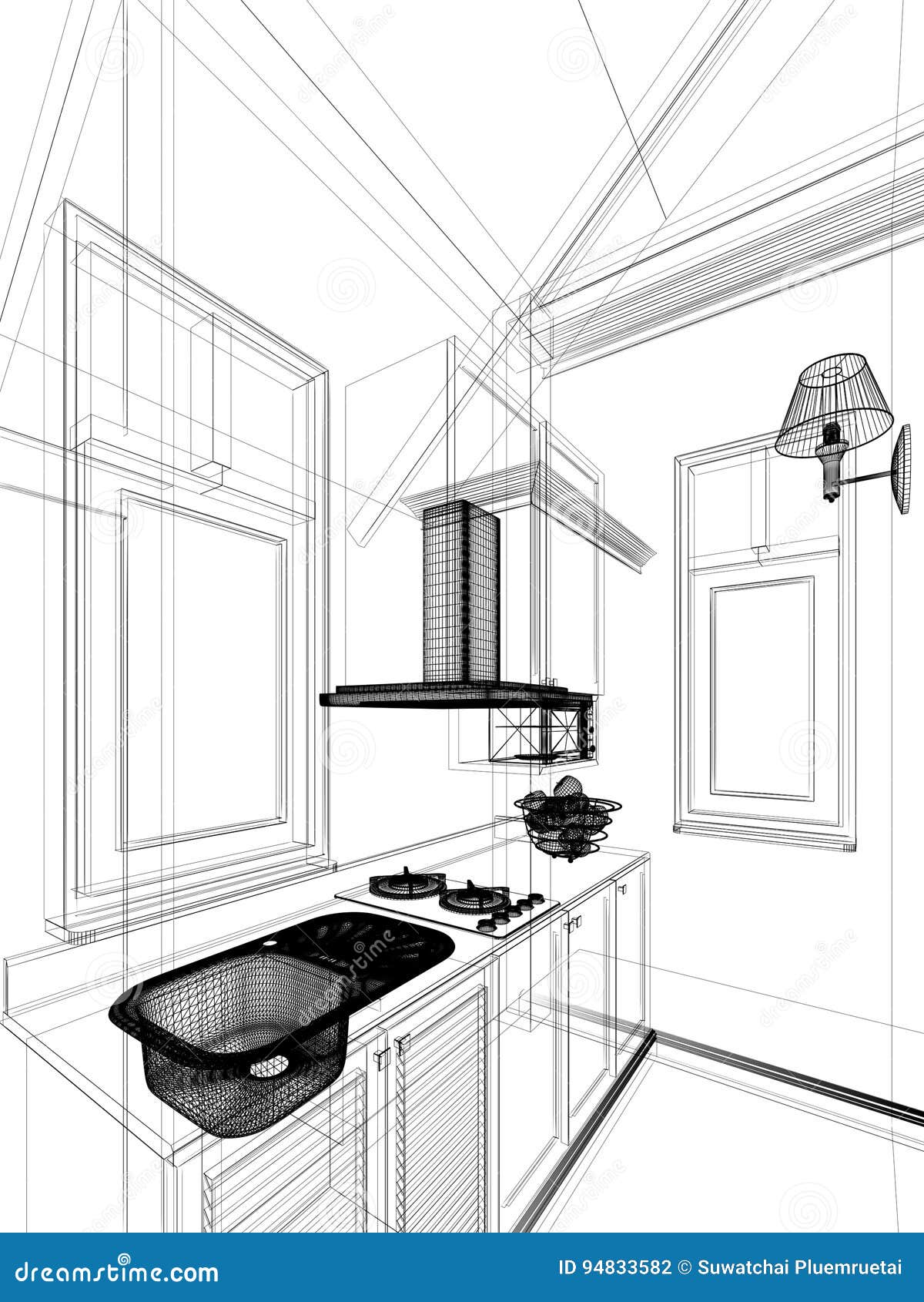 Abstract Sketch Design of Interior Kitchen Stock Photo - Illustration ...