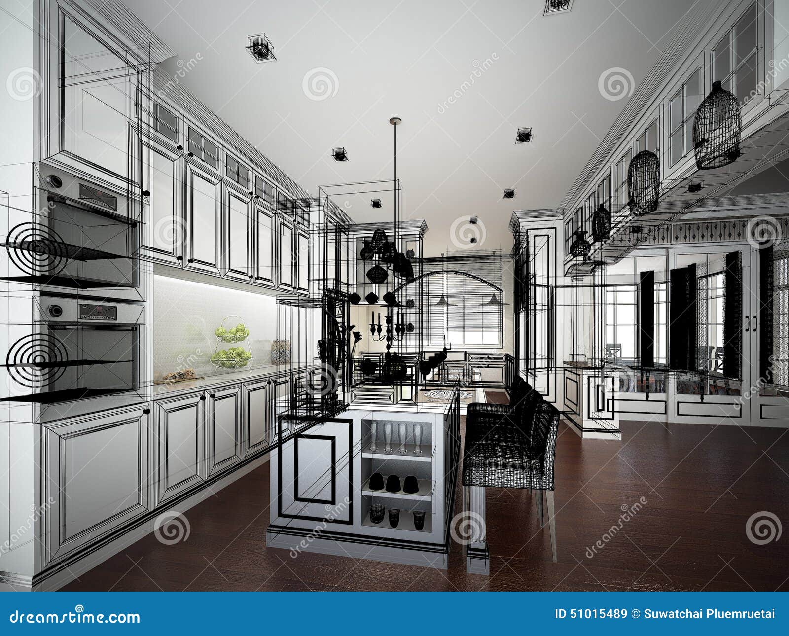 Abstract Sketch Design of Interior Kitchen Stock Illustration ...