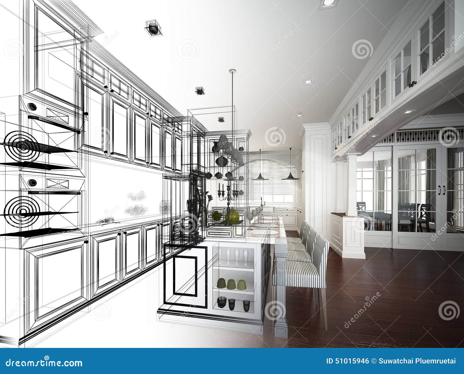 Abstract Sketch Design of Interior Kitchen Stock Photo - Image of home ...