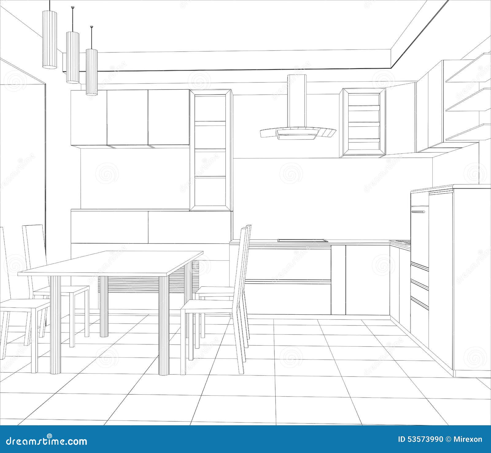 Abstract Sketch Design Interior Kitchen Stock Vector - Illustration of ...
