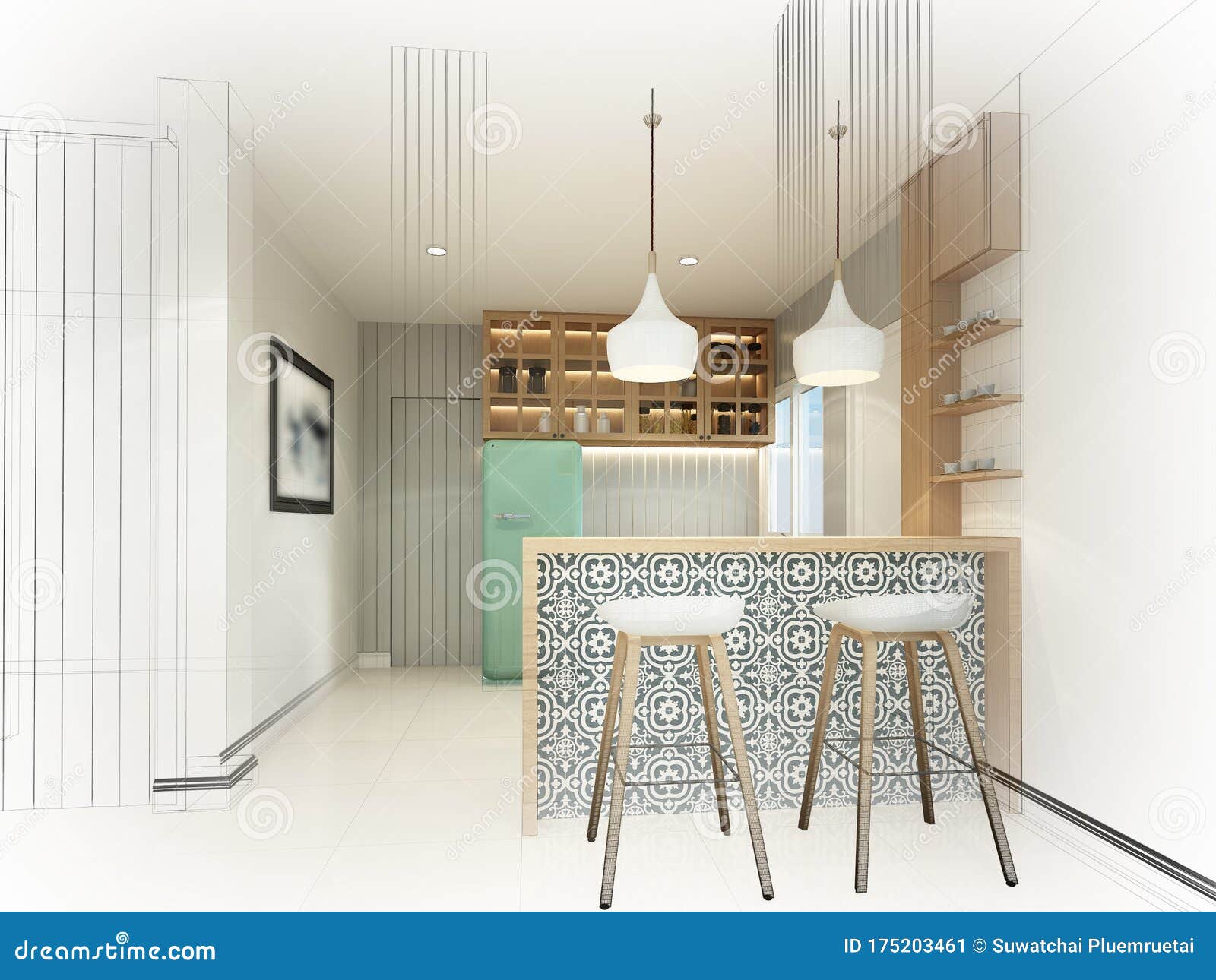 Sketch Design of Interior Pantry ,3d Rendering Stock Illustration ...