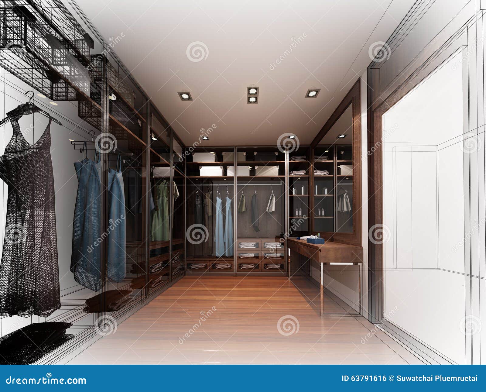 Abstract Sketch Design of Interior Walk-in Closet Stock Illustration ...