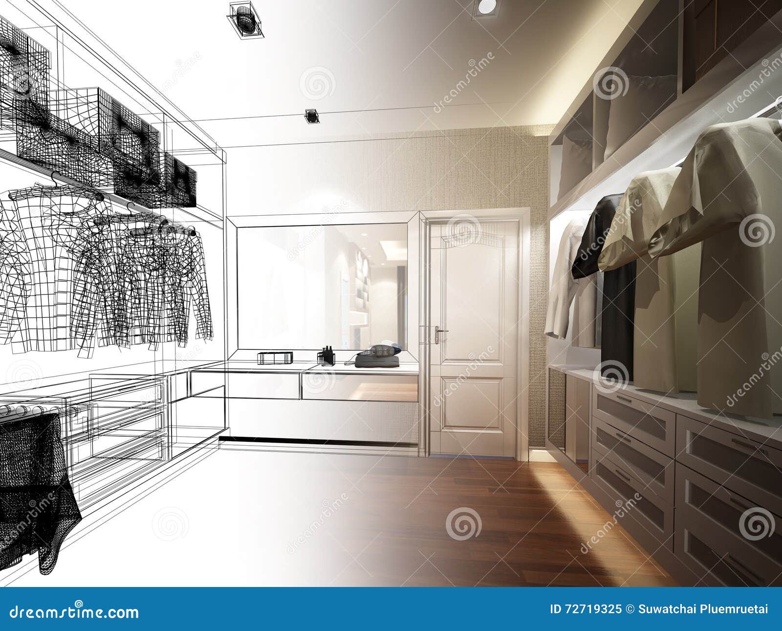 Abstract Sketch Design of Interior Walk-in Closet Stock Illustration ...