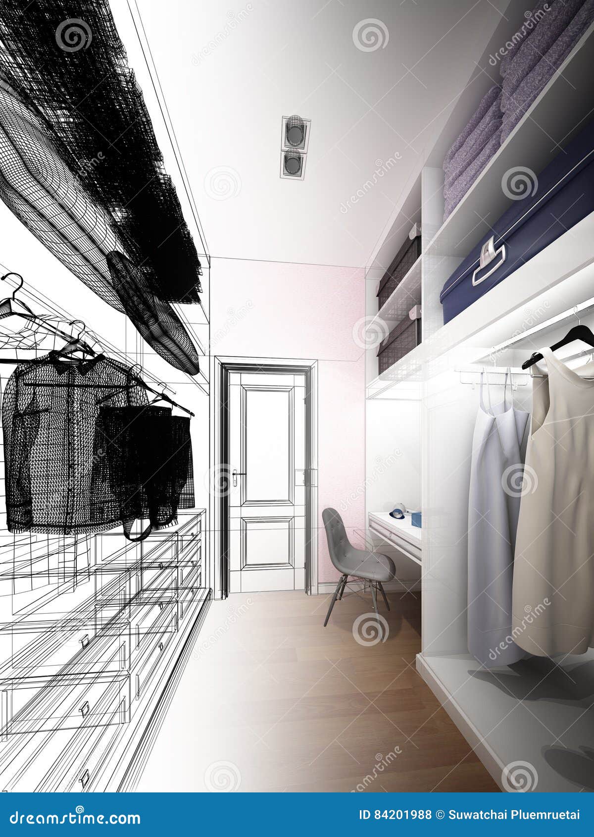 Abstract Sketch Design of Interior Walk-in Closet Stock Illustration ...