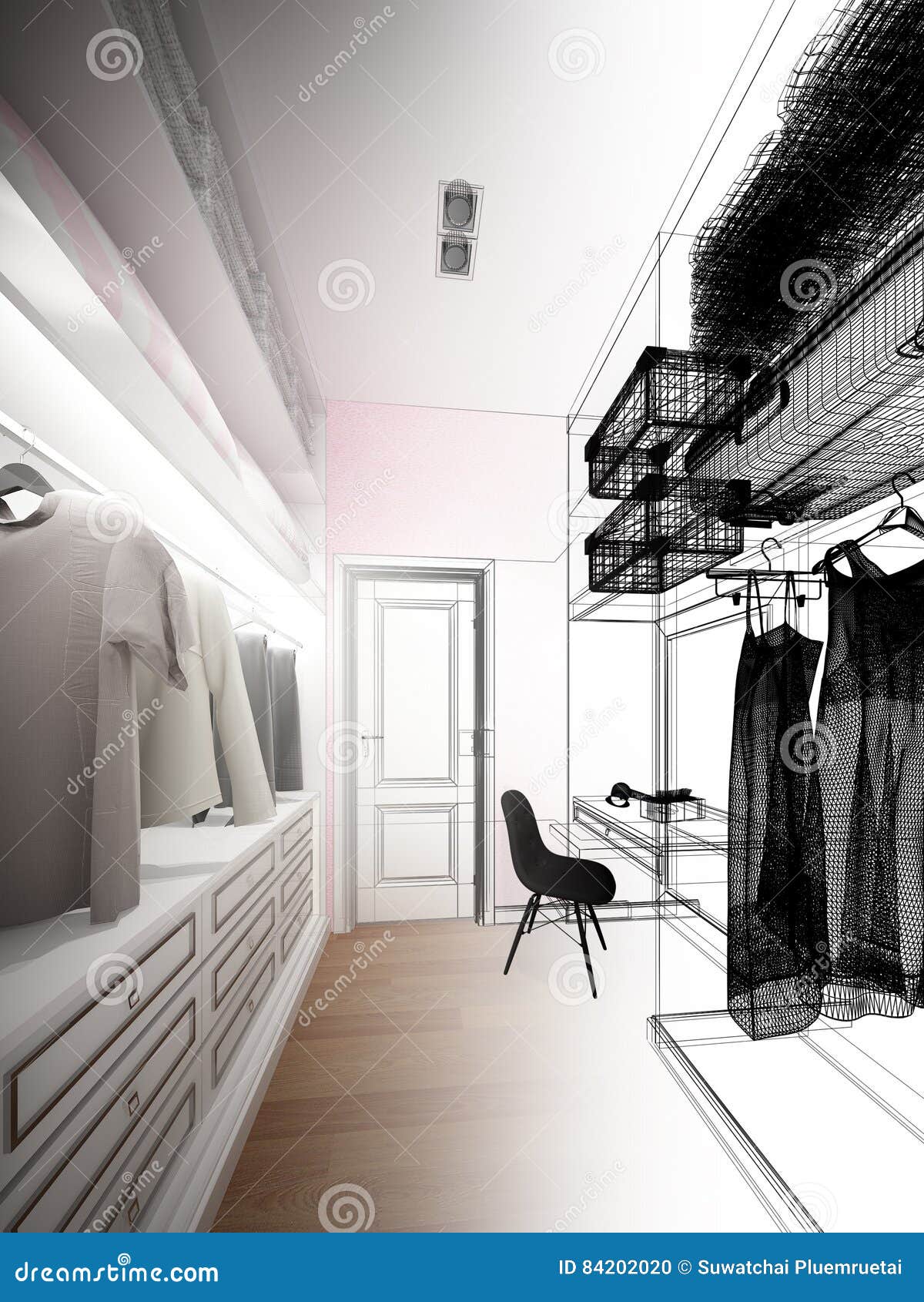 Abstract Sketch Design of Interior Walk-in Closet Stock Illustration ...