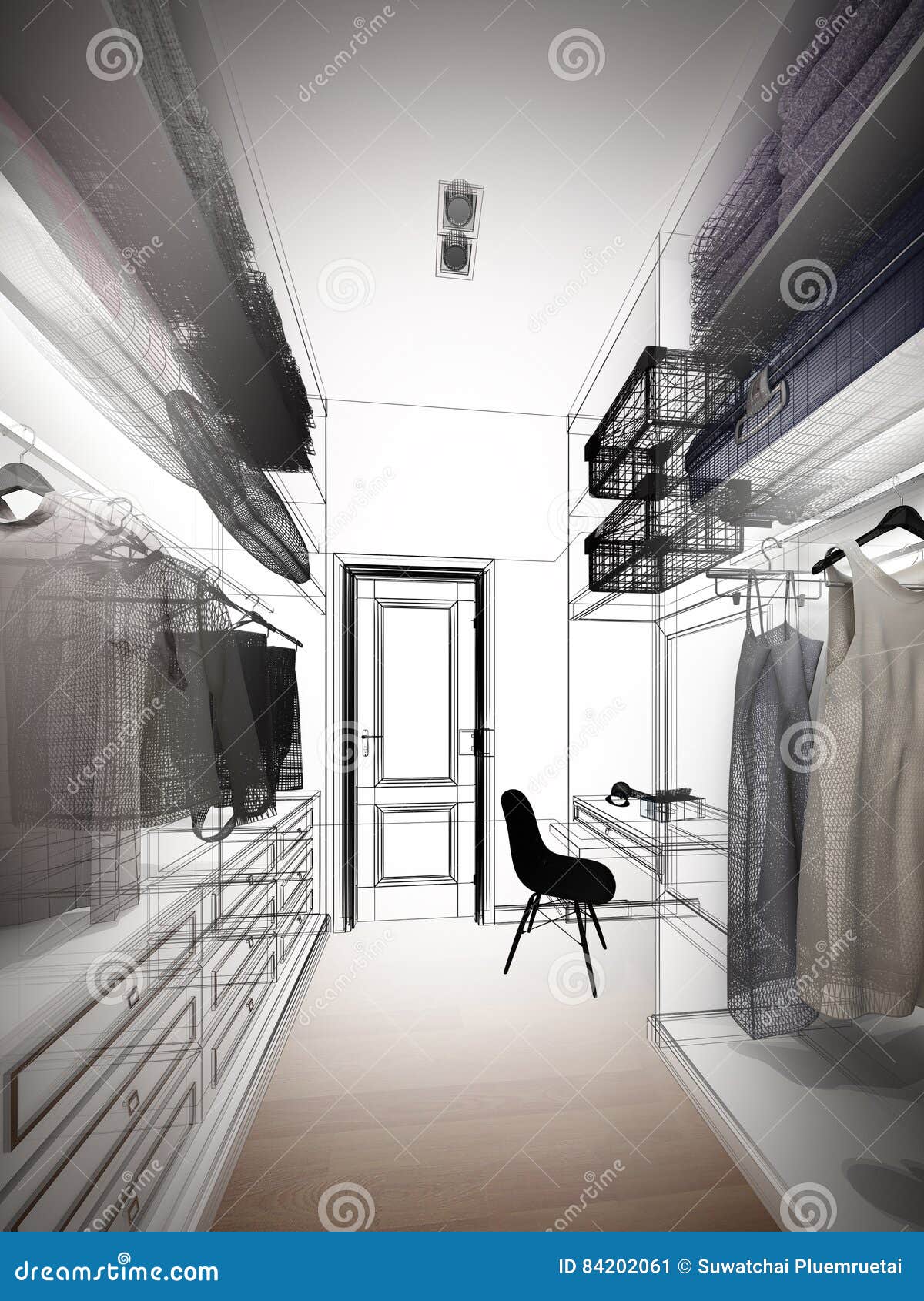 Abstract Sketch Design of Interior Walk-in Closet Stock Illustration ...
