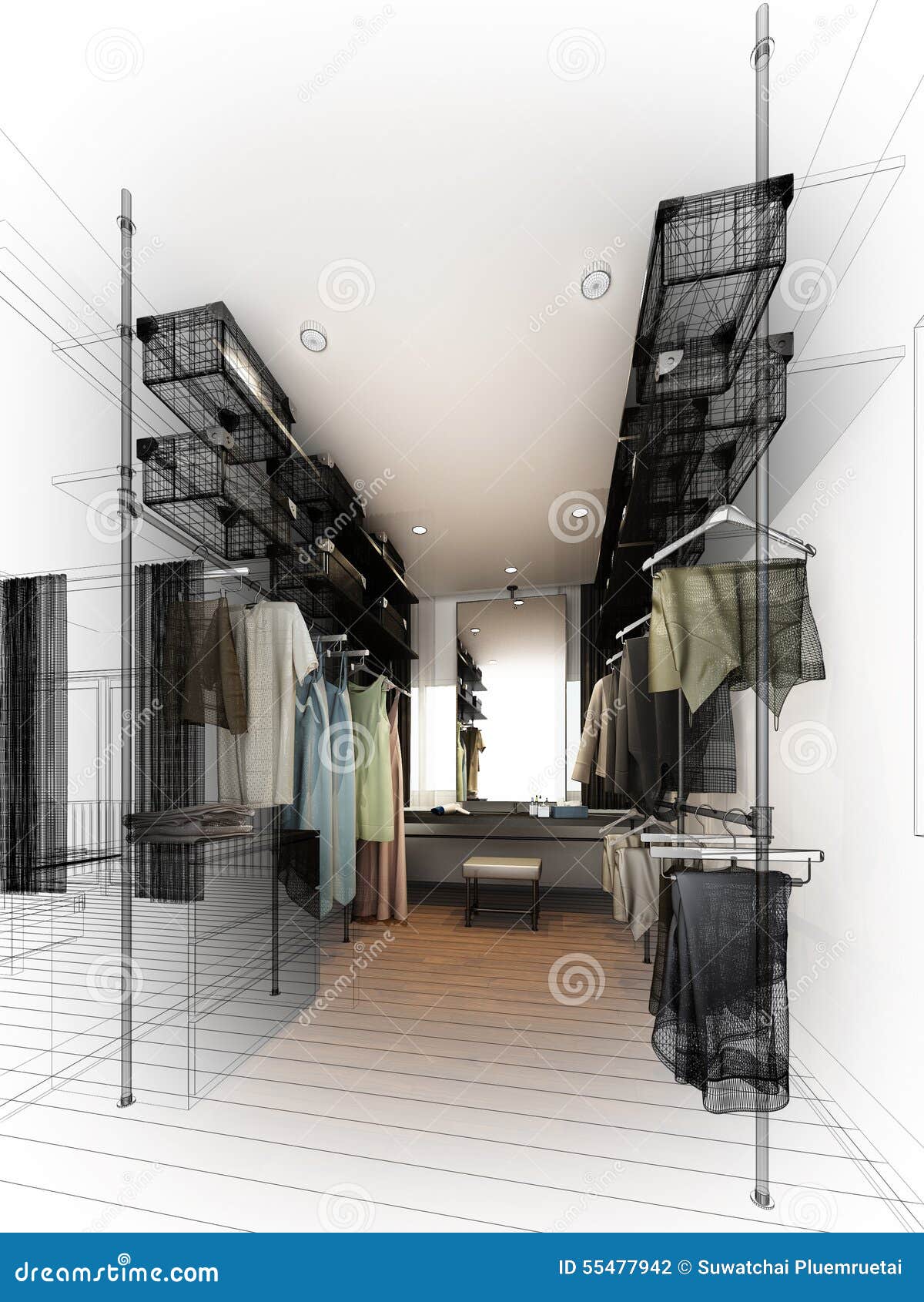 Abstract Sketch Design of Interior Walk-in Closet Stock Illustration ...