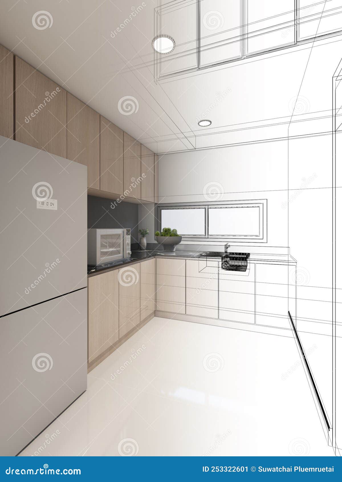Abstract Sketch Design of Kitchen Room ,3d Stock Illustration ...